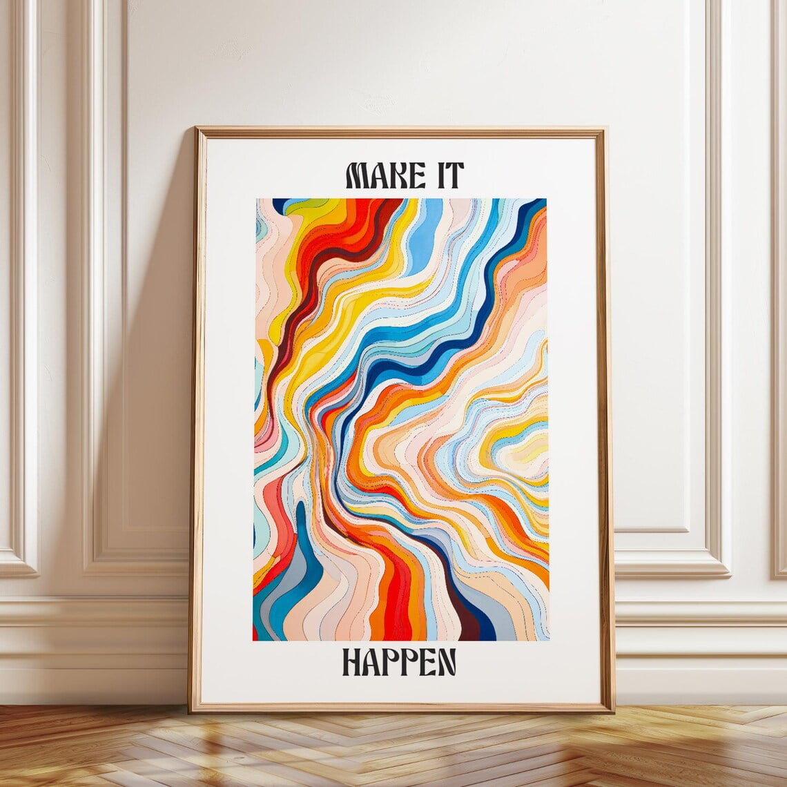 Miluva Make It Happen' Inspirational Art Poster - Abstract Wavy Lines ...