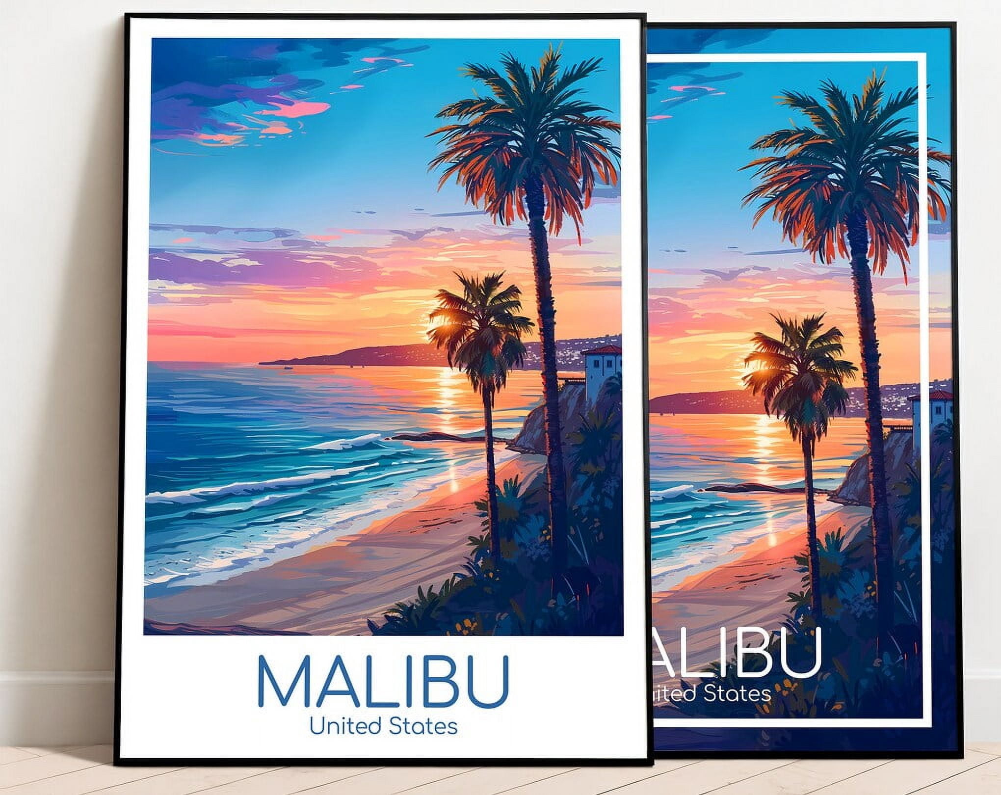 Miluva Malibu Travel Poster Sunset Malibu Poster Sunset Wall Art Usa ...