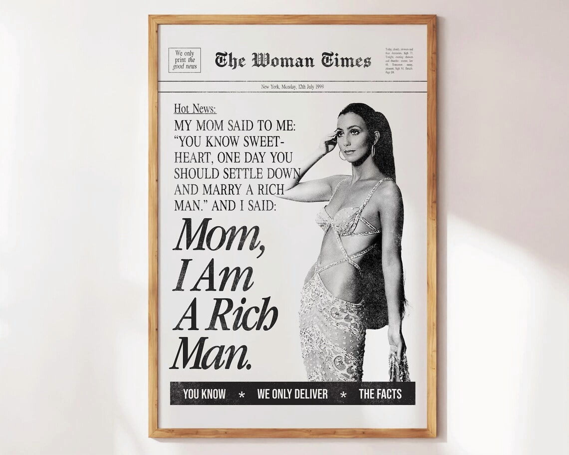 Miluva Mama I'M A Rich Man Print - Iconic Cher Art - New Yorker Retro Decor - Vintage Newspaper ...