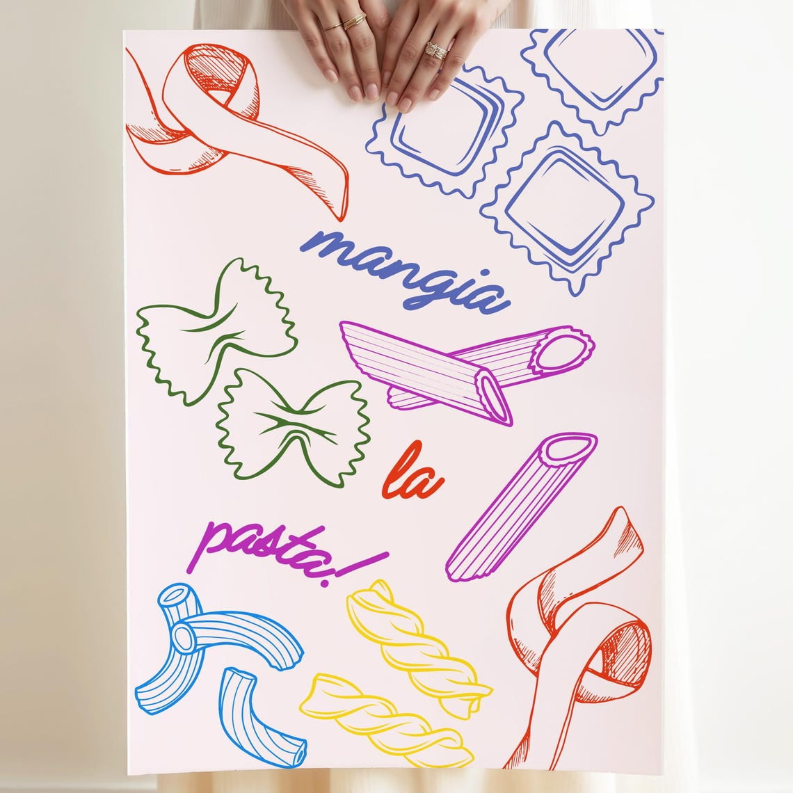 Miluva Mangia La Pasta Print, Italian Food Wall Art, Line Art ...