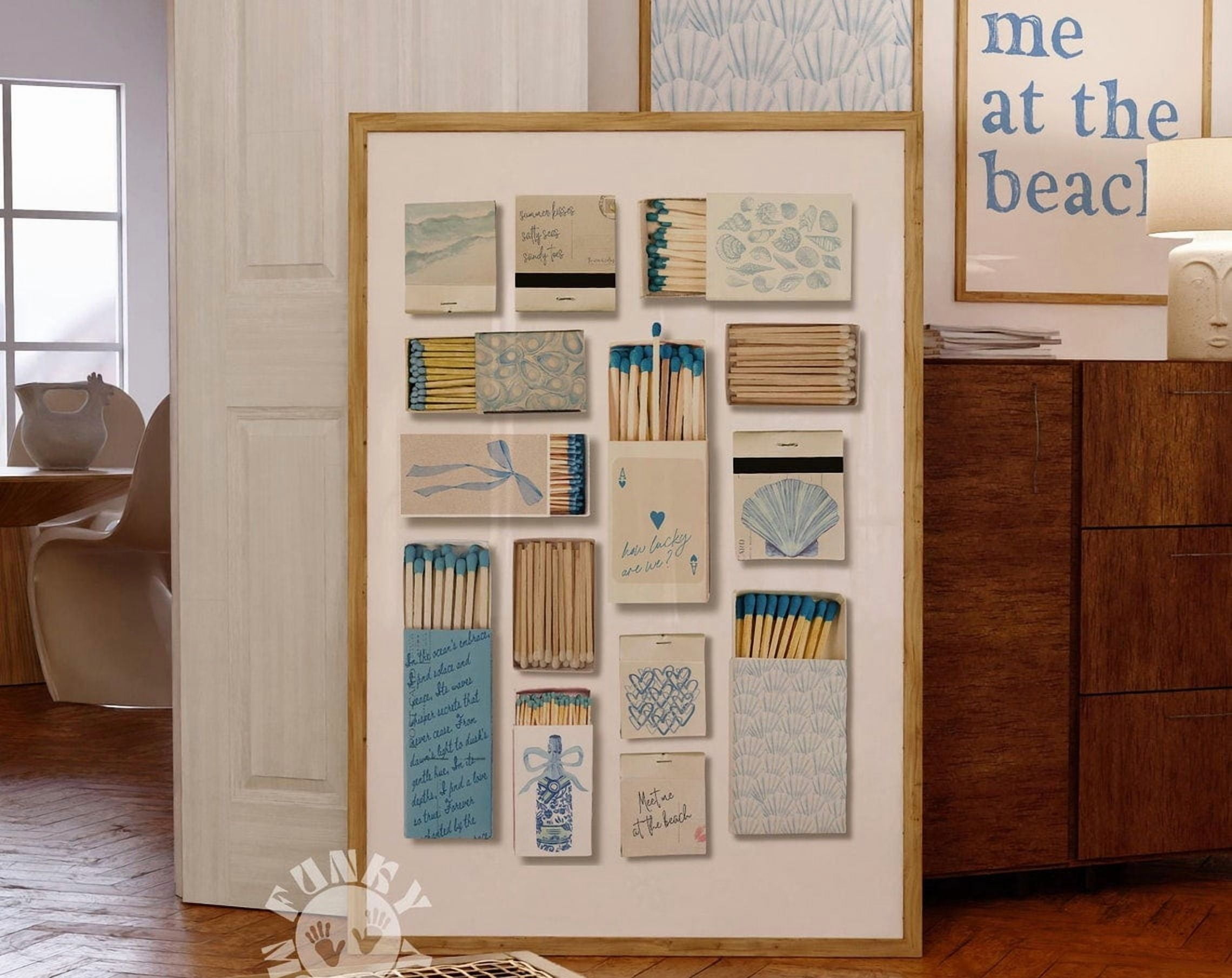 Miluva Matchbox Print, Blue Coastal Trendy Matches Poster, Vintage Retro Matchbook Wall Art ...