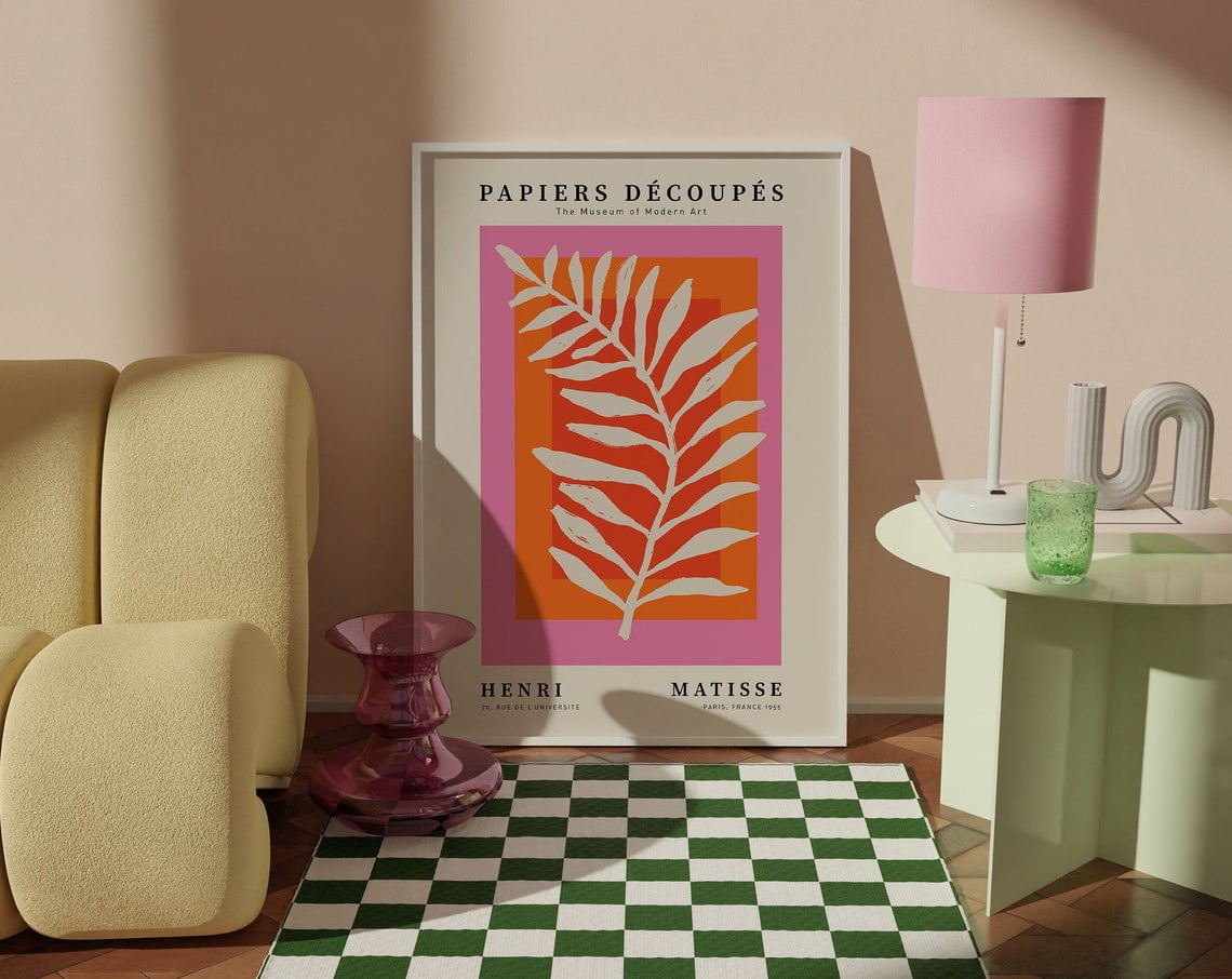 Miluva Matisse Beige Poster, Matisse Flower Poster, Pink-Orange Print ...