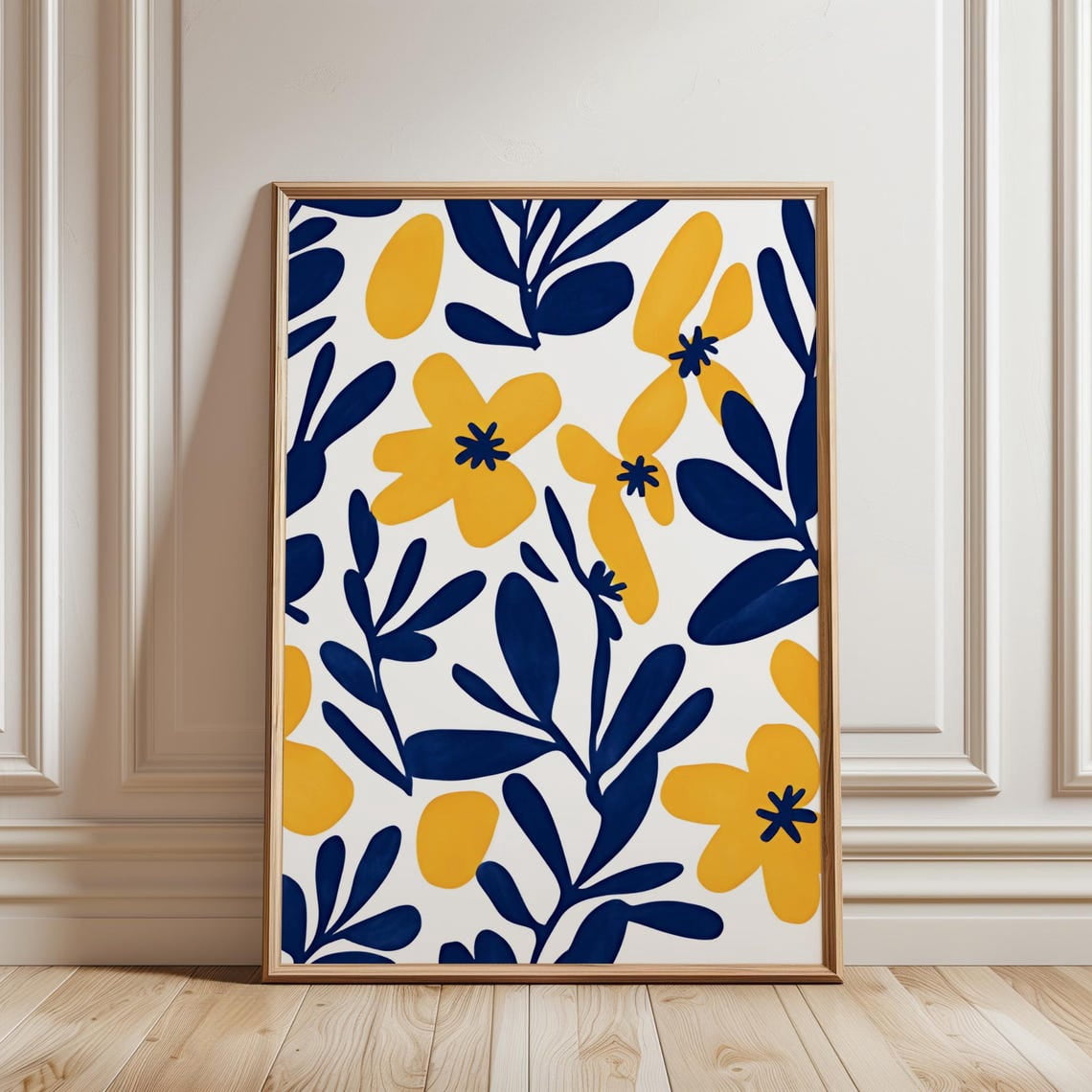 Miluva Matisse Flower Cut Out Art, Yellow Flowers Wall Posters, Navy ...