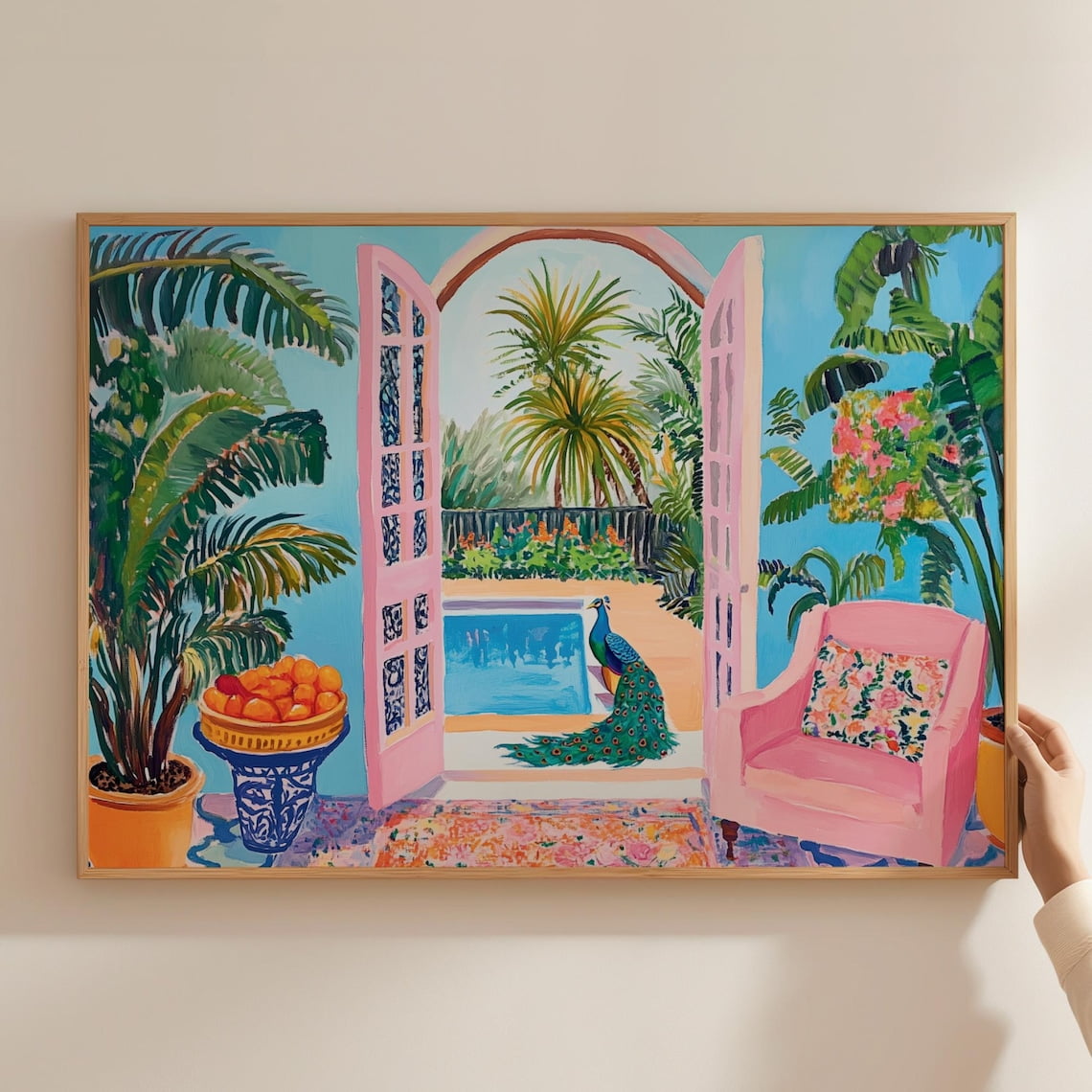 Miluva Matisse Peacock Wall Art, Vibrant Summer Pool Print, Open Window ...