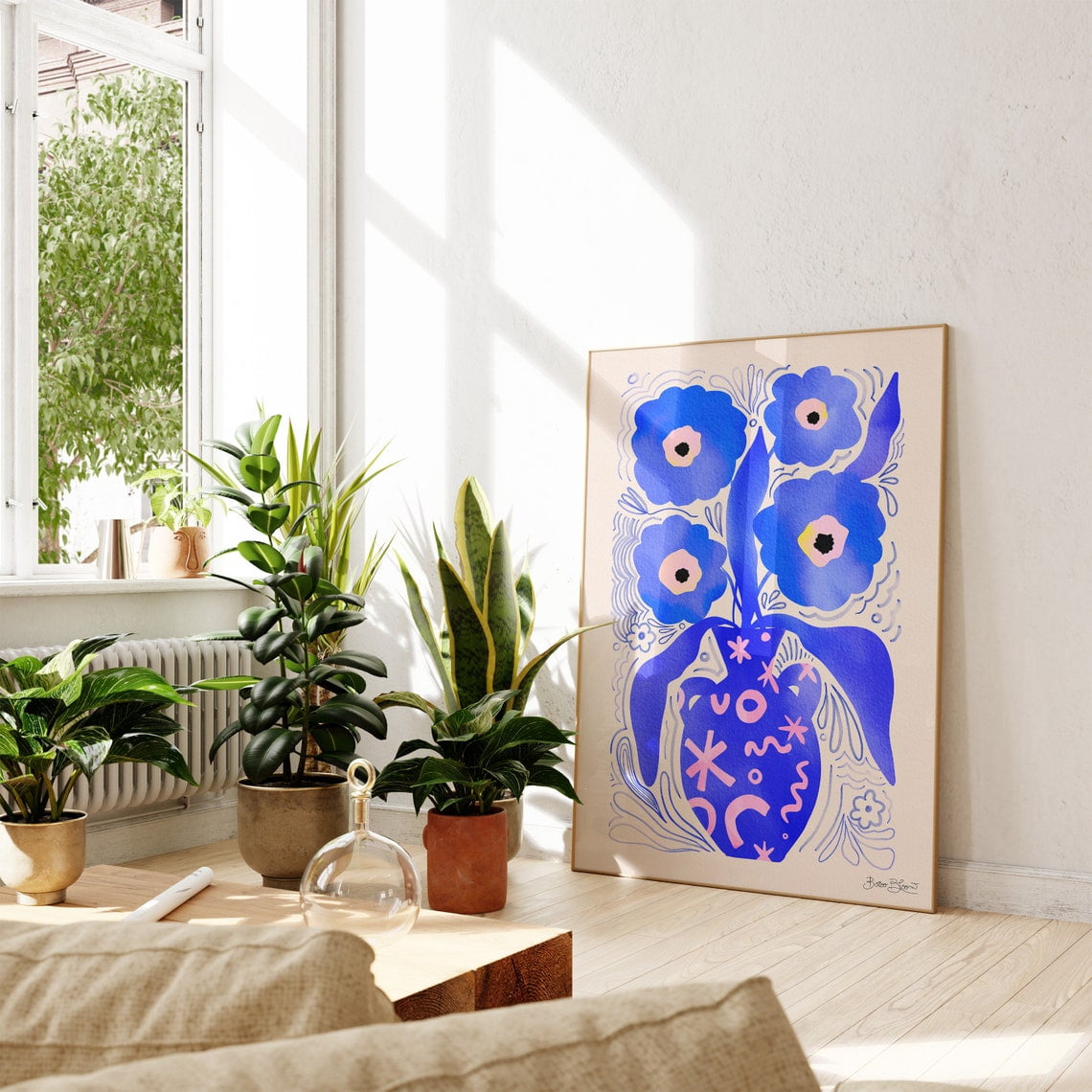 Miluva Maximalist Art Poster - Blue Flowers In A Vase - Printable Wall ...