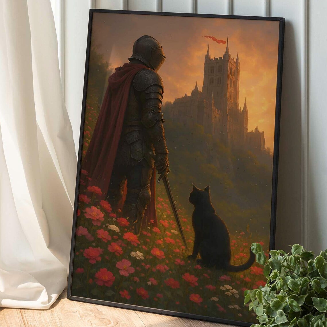 Miluva Medieval Knight And Cat Poster, Knightcore Print, Medieval Core ...