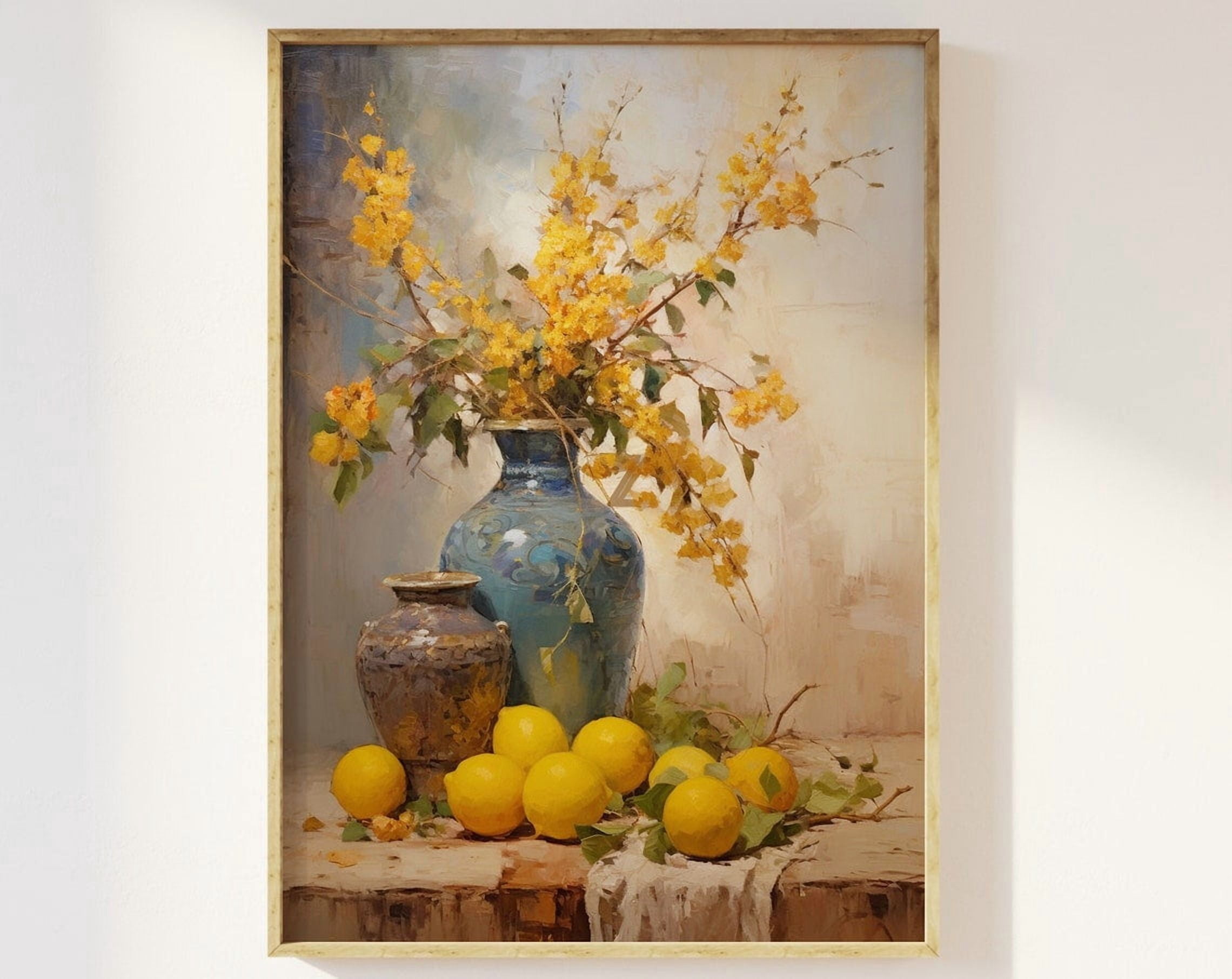 Miluva Mediterranean Still Life Vase Art Print Med Style, Lemons ...