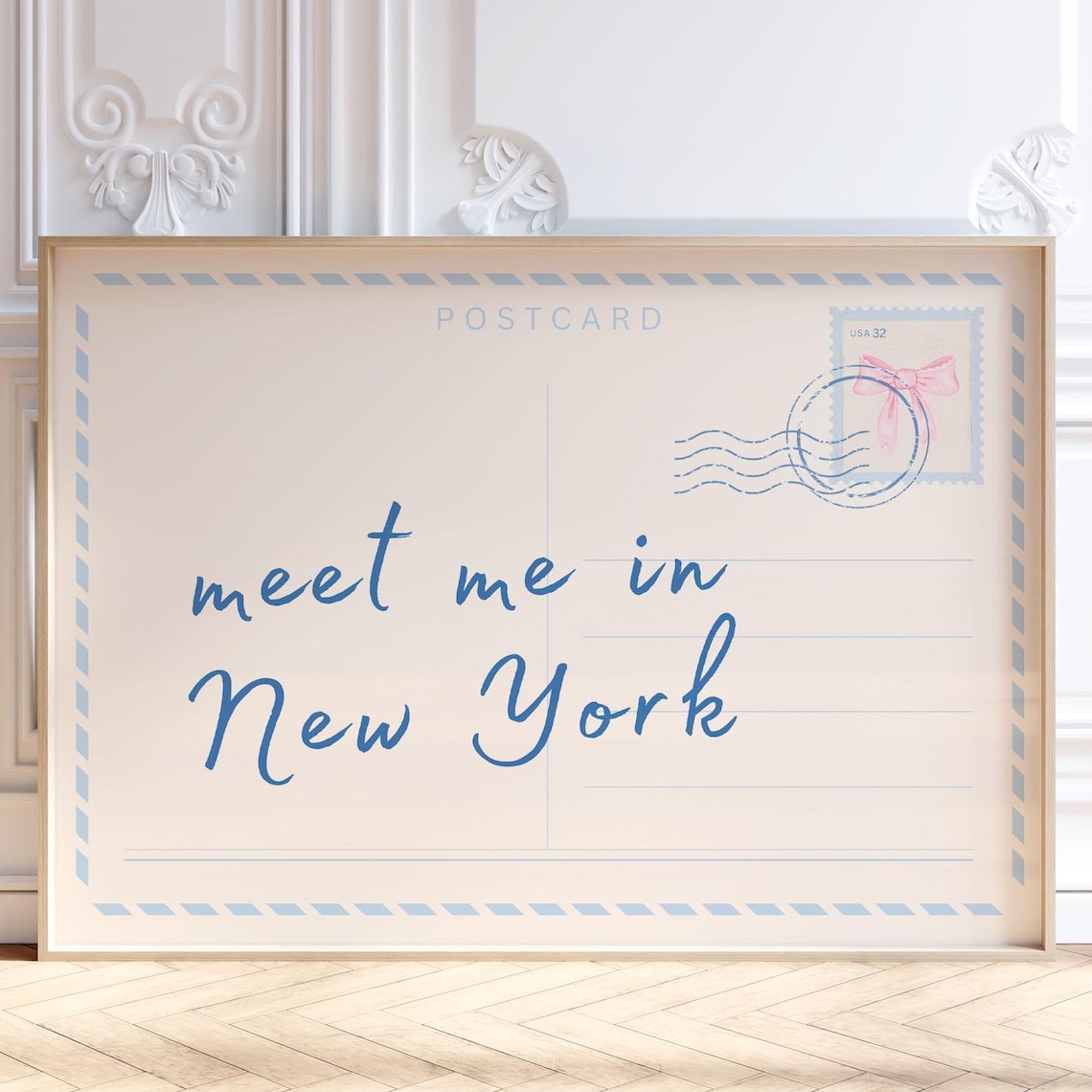 Miluva Meet Me In New York Postcard Print, Trendy Light Blue Travel ...