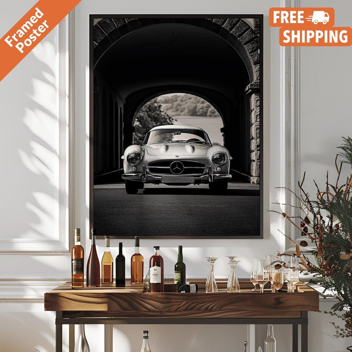 Miluva Mercedes 300 Sl Gullwing Print Classic Car Poster Wall Art Rare ...