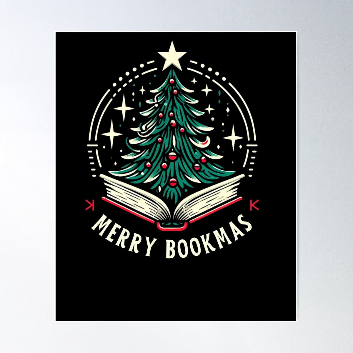 Miluva Merry Bookmas Holiday Books Pine Tree Poster Wall Art, Modern ...