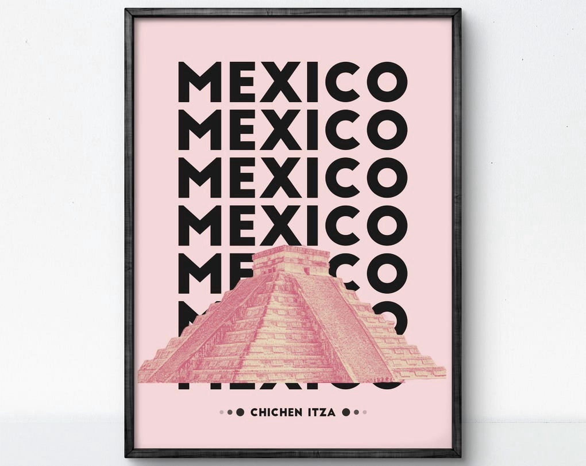 Miluva Mexico Chichen Itza Poster - Elegant Pink And Black Design ...