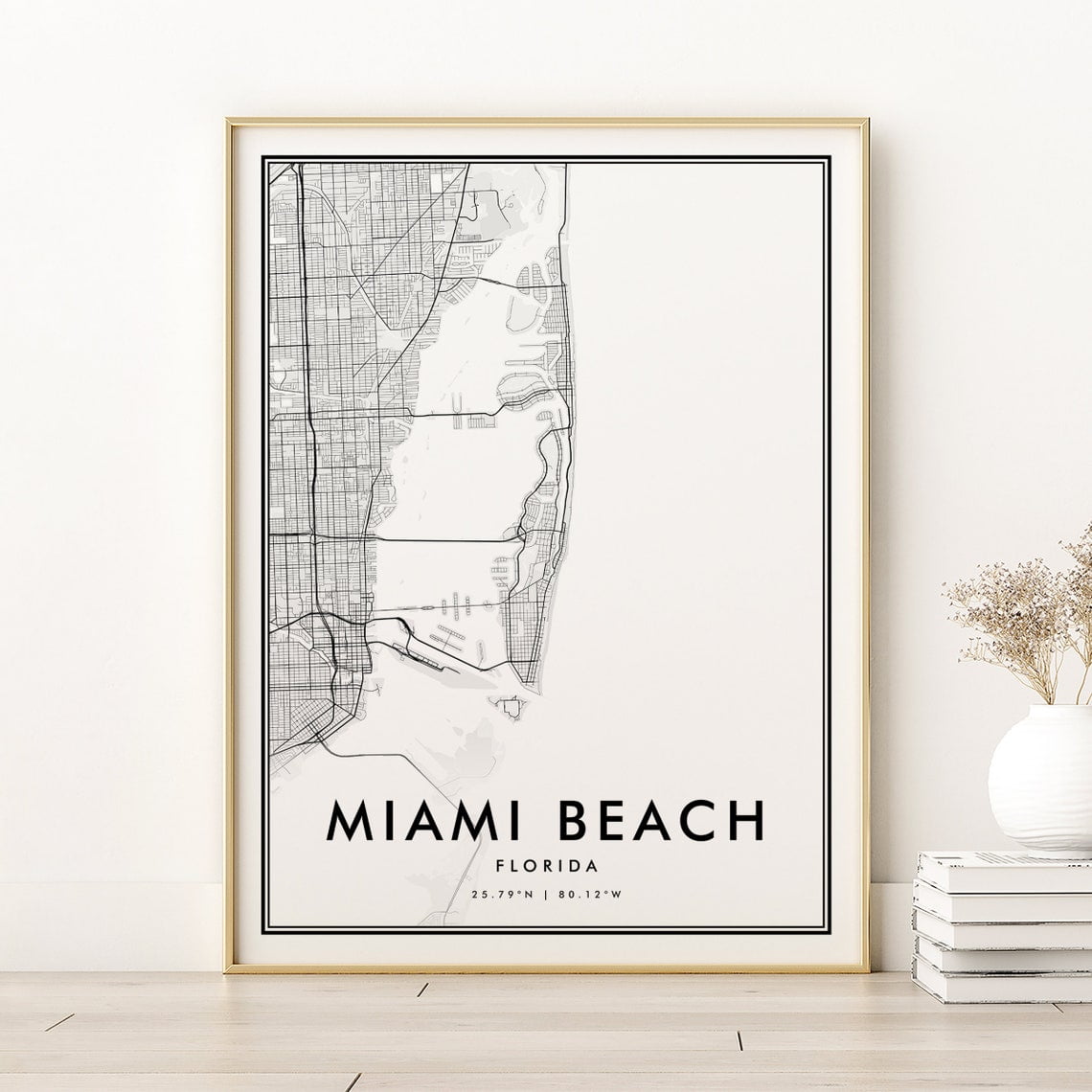 Miluva Miami Beach Map Print, Florida Usa Map Posters, Minimalist Miami ...
