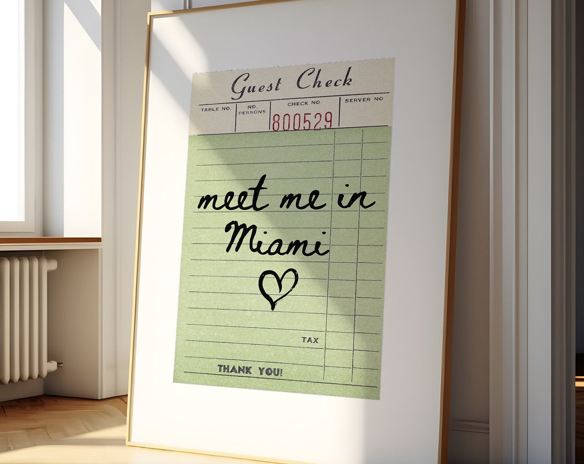 Miluva Miami Guest Check Print Poster Wall Art Miami Florida Art ...