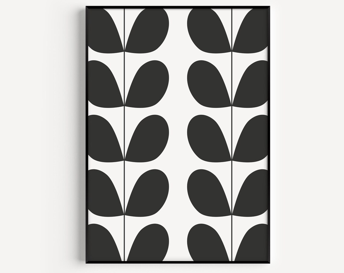 Miluva Mid Century, Leaf Print, Mid Century Print, Black White, Wall ...