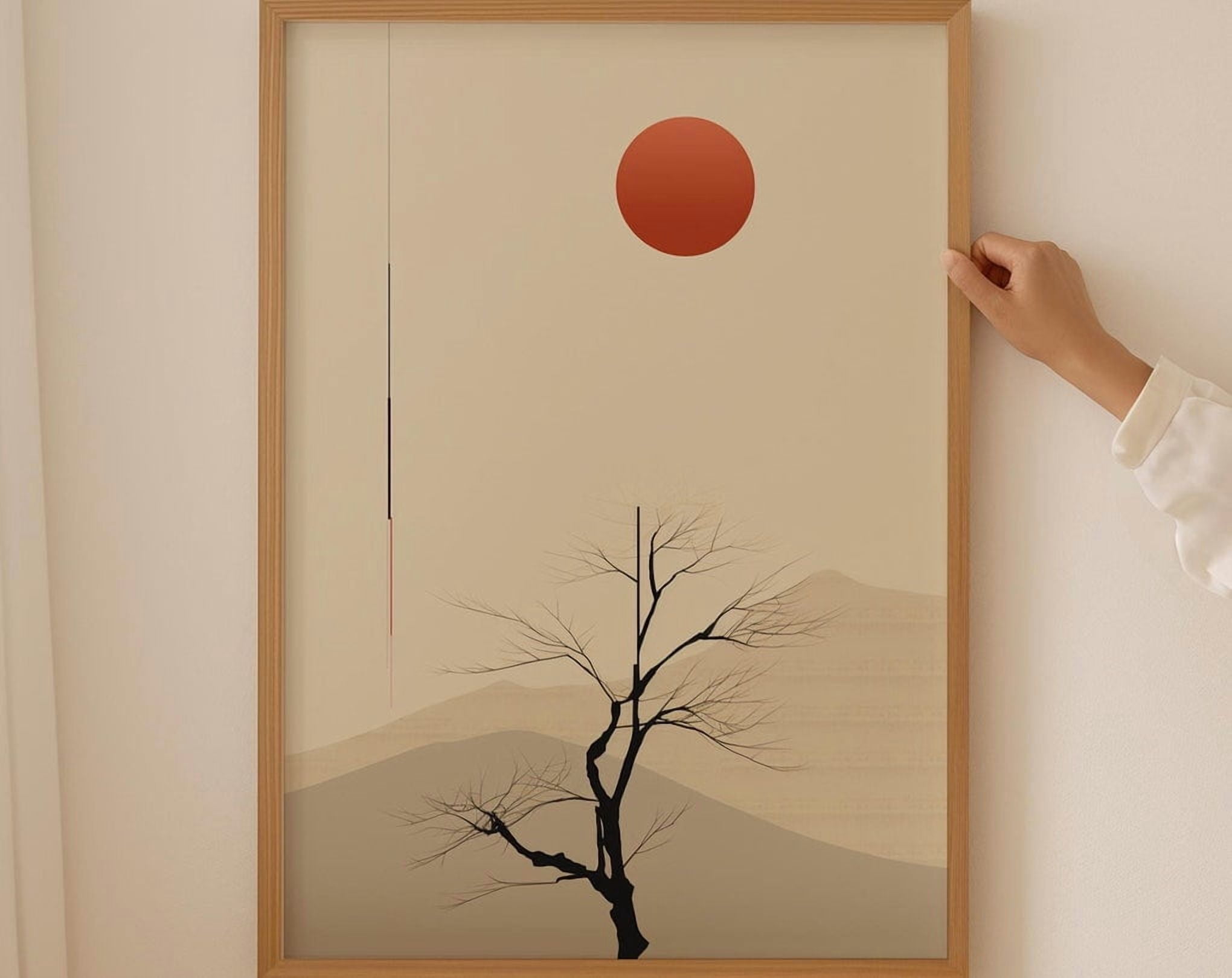 Miluva Mid Century Modern Japandi Wall Art, Asian Landscape Terracotta ...
