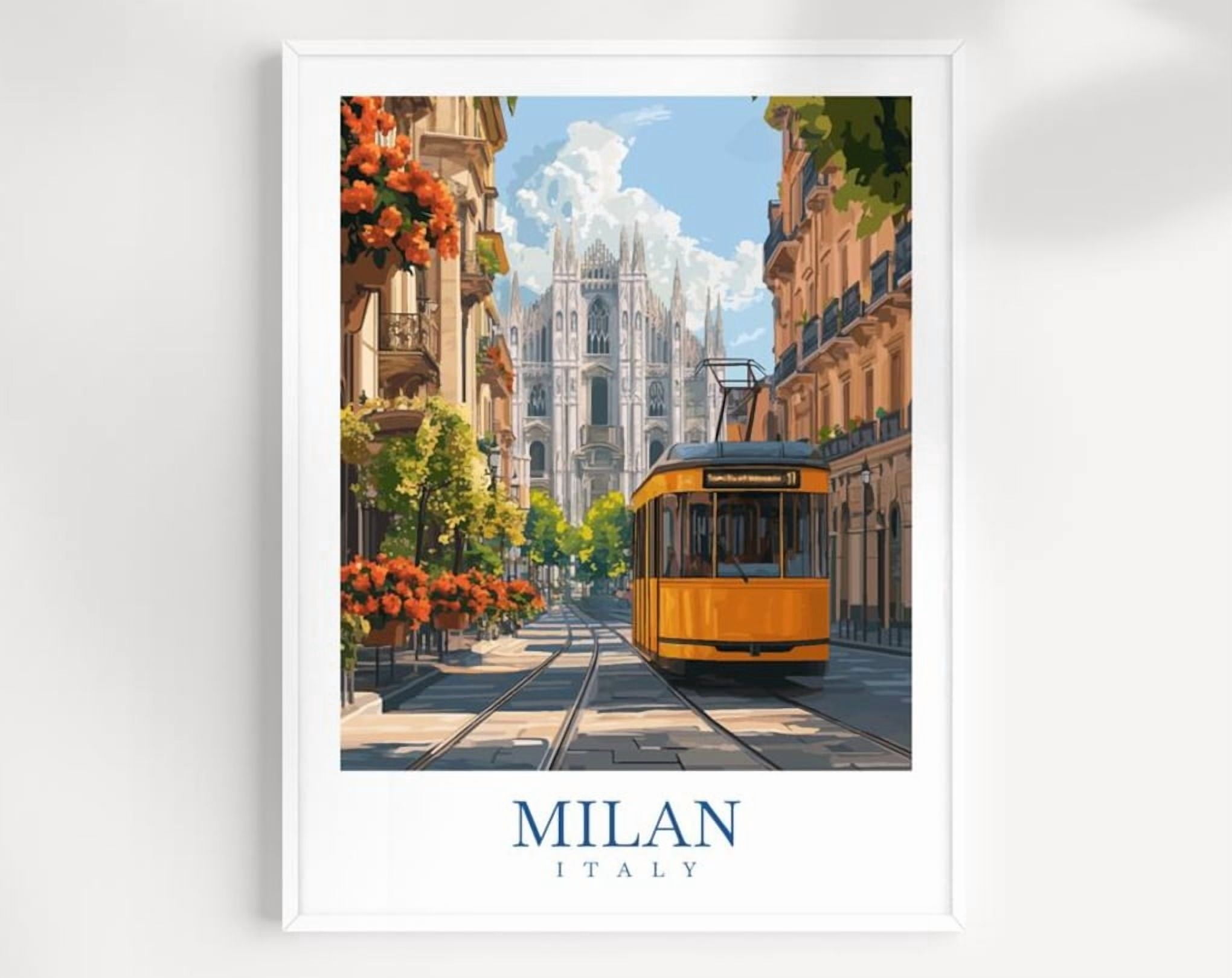 Miluva Milan Italy Travel Print Wall Art, Milan City Street ...