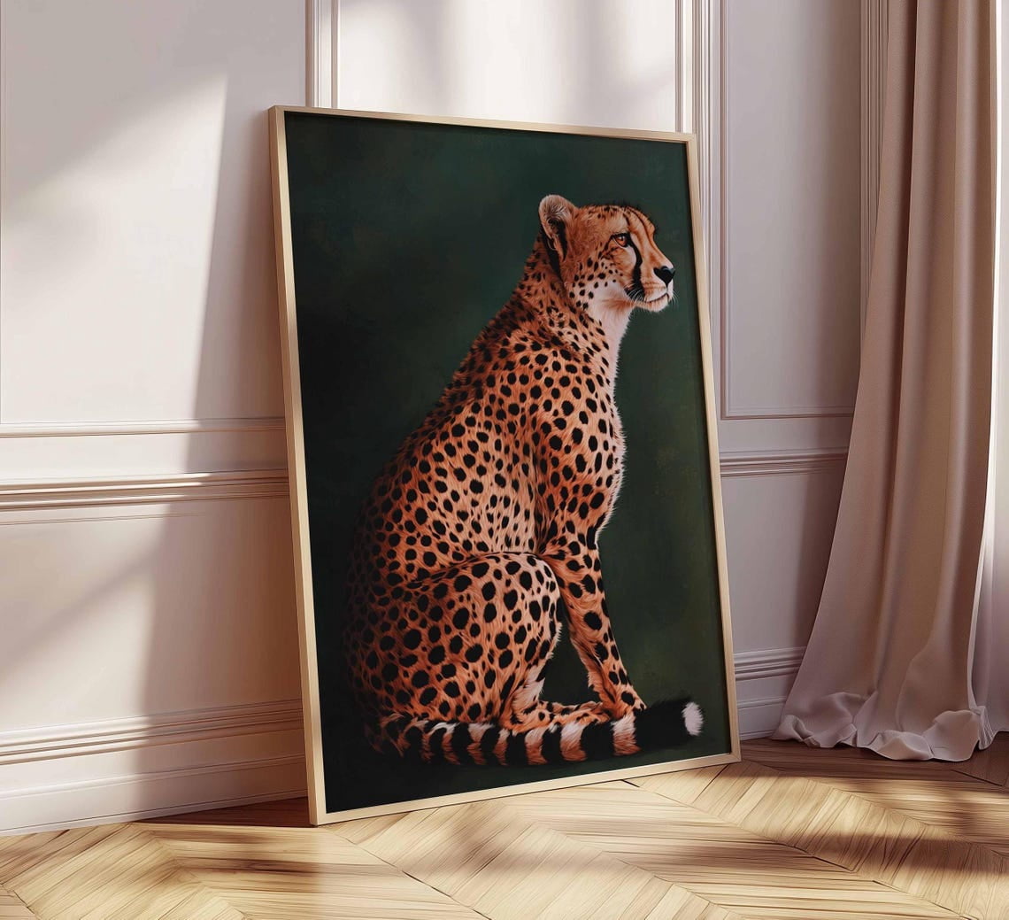 Miluva Minimalist Cheetah Art Print, Emerald Green Poster, Safari ...