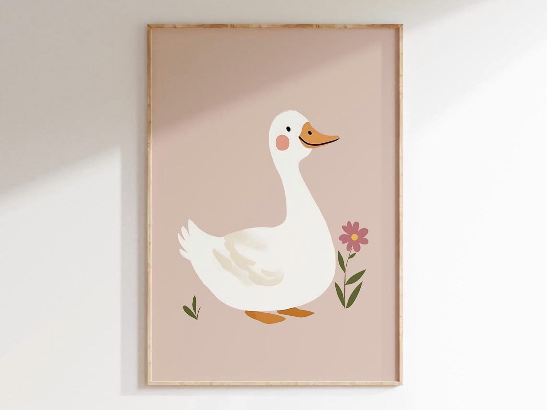 Miluva Minimalist Goose Wall Art Print Cute Vintage Goose With Flower ...