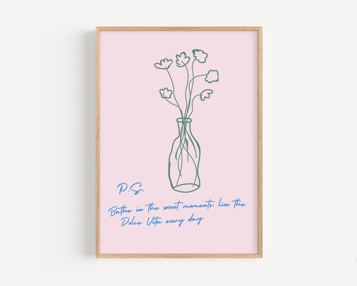 Miluva Minimalist Line Art Floral Print - Dolce Vita Quote, Simple Vase ...
