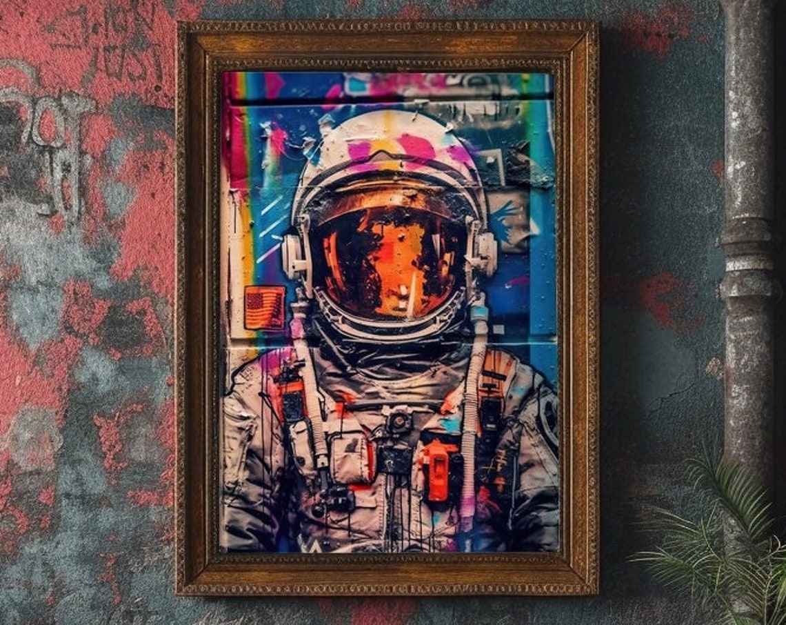Miluva Modern Astronaut Graffiti Wall Art, Urban Space Wall Print ...