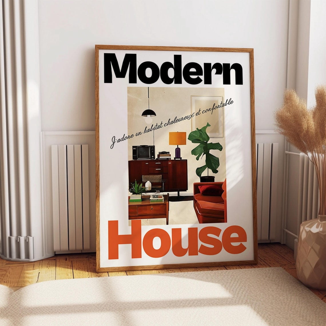 Miluva Modern House Interior Poster - Retro Living Room Aesthetic Wall ...