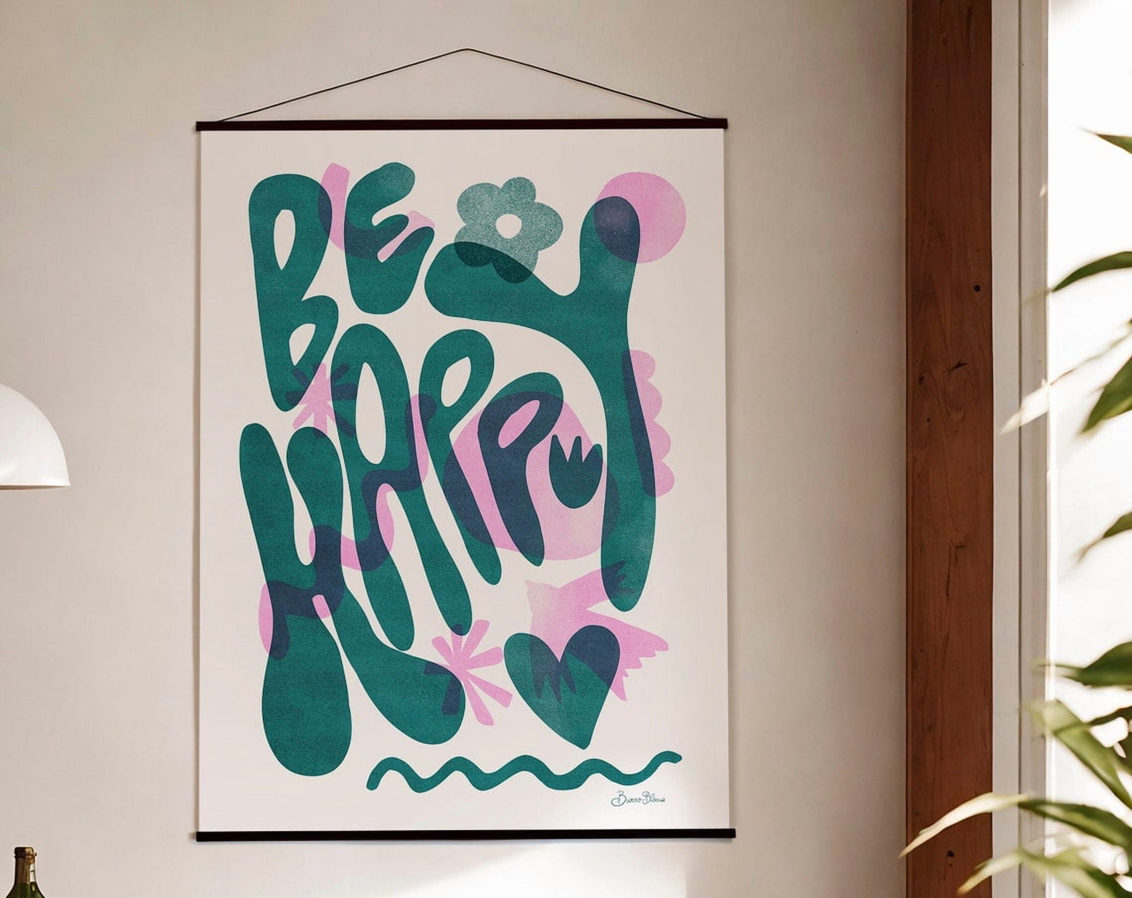 Miluva Modern Wall Art - Be Happy Quote Poster - Retro Fun Trendy Wall ...