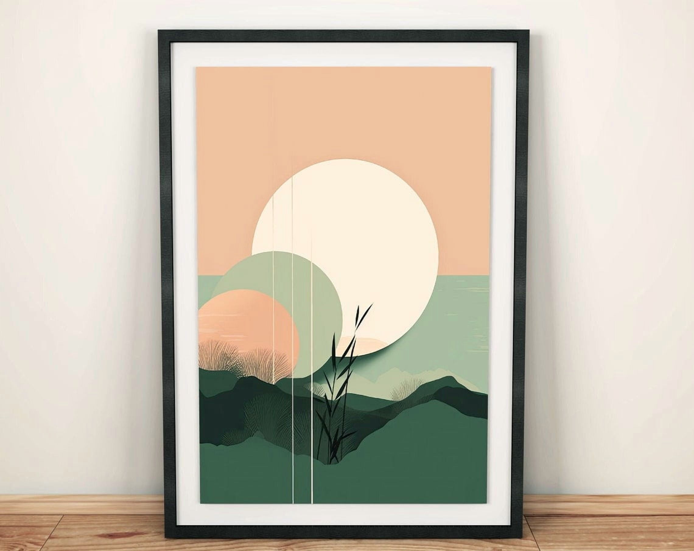 Miluva Modern Wall Art Sun Abstract Landscape In Green Beige Calming ...