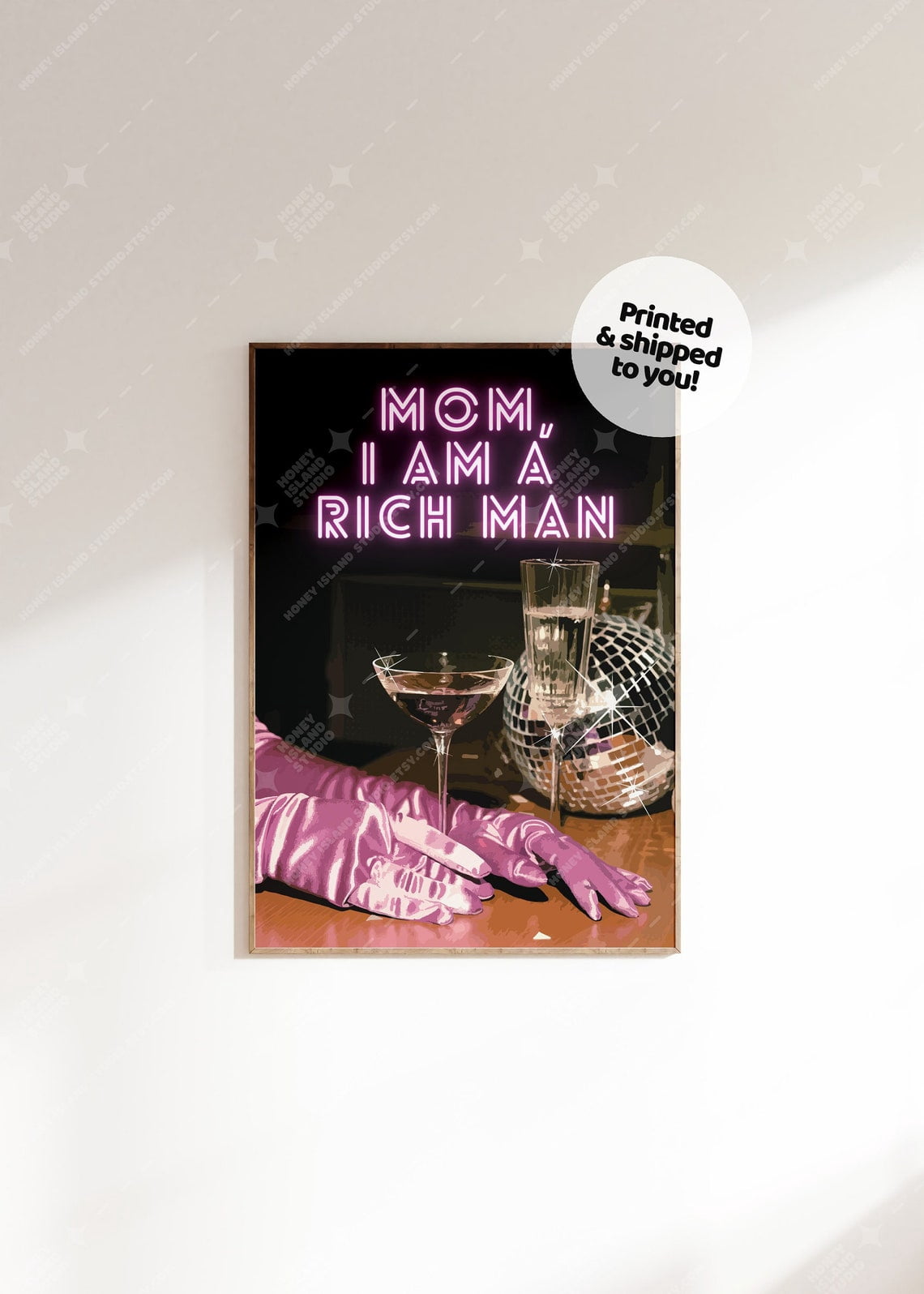 Miluva Mom I Am A Rich Man Poster, Neon Retro Bar Cart Print, Preppy ...