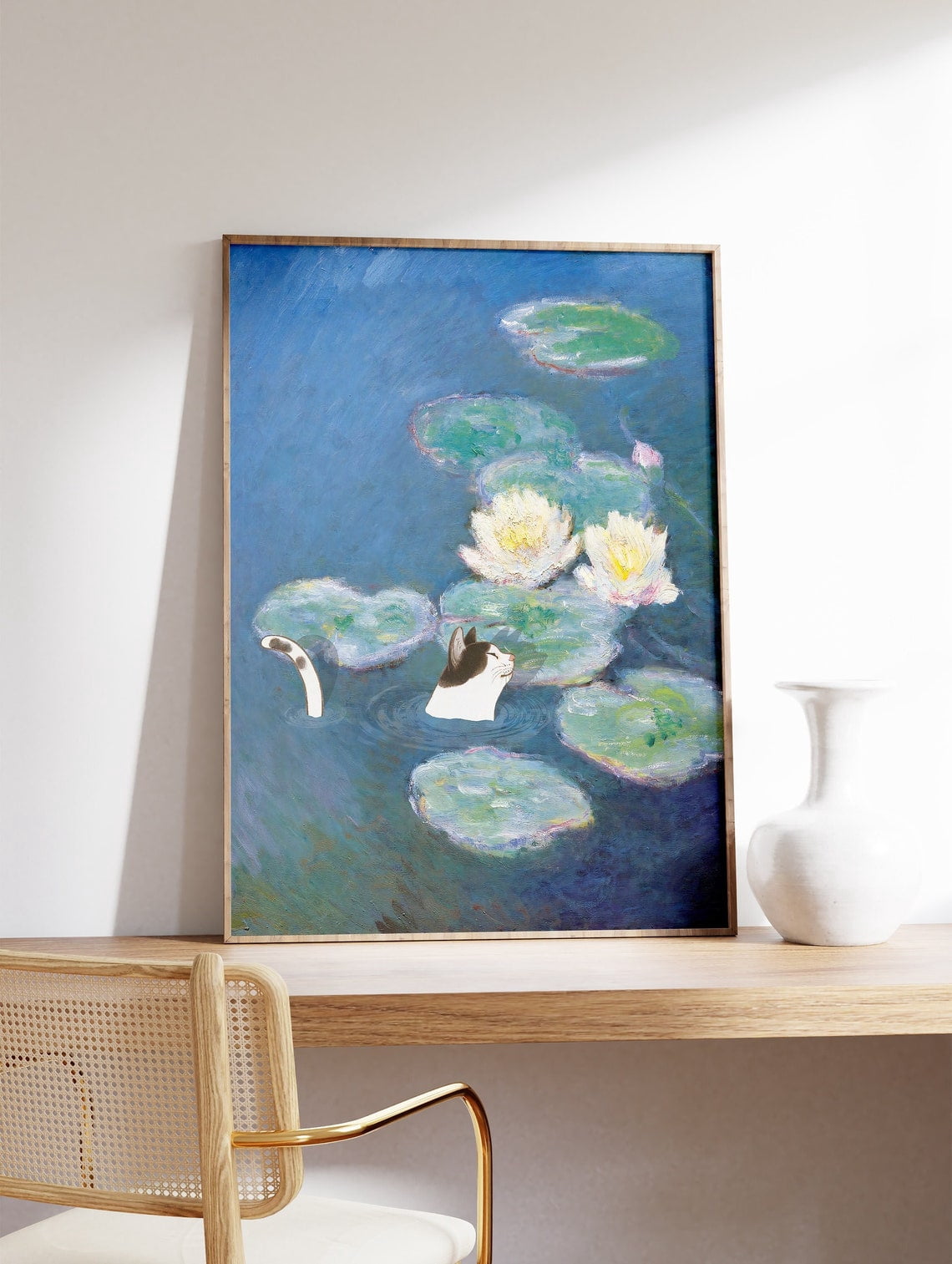 Miluva Monet Waterlily Cat Print, Claude Monet Cat Poster, Cat Art ...