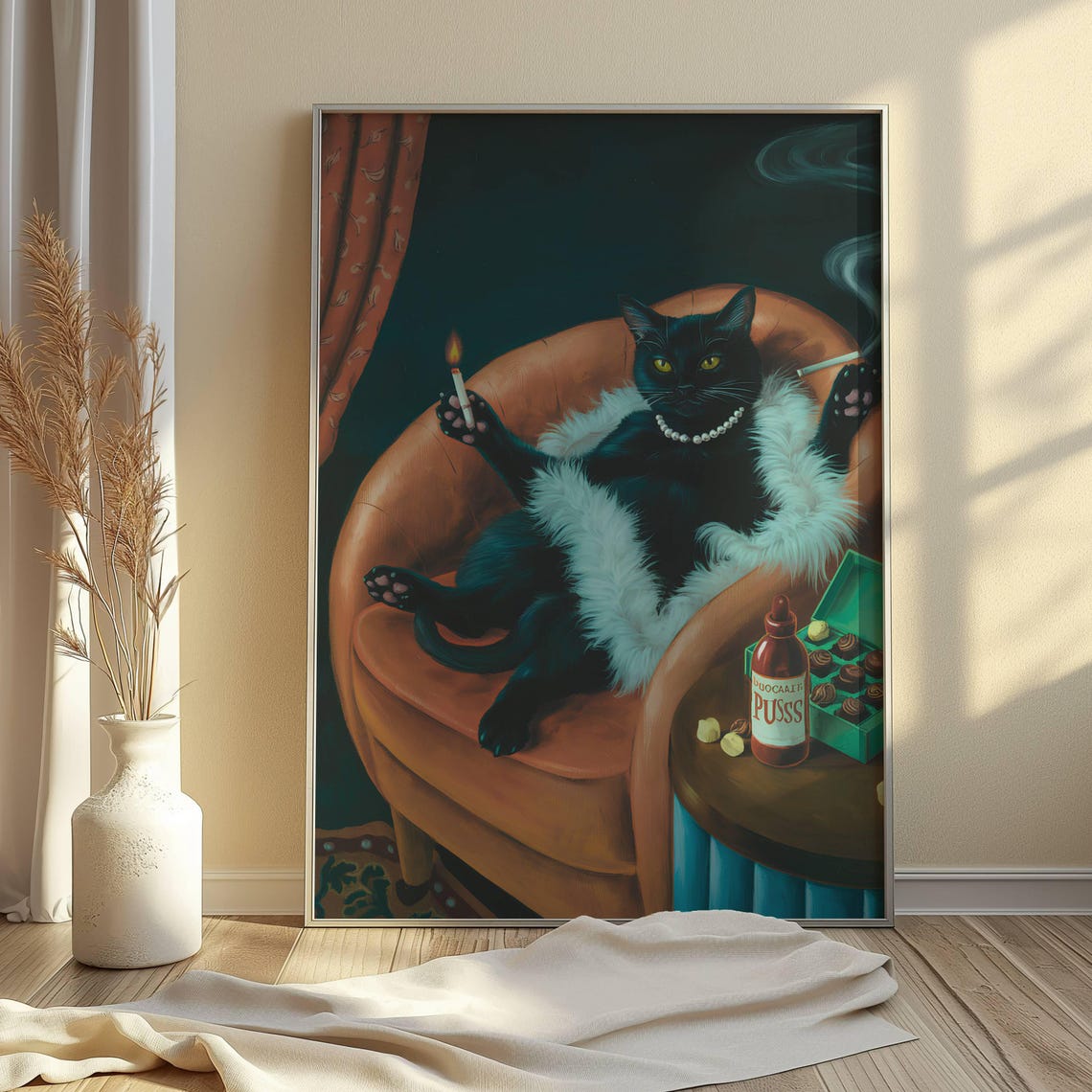 Miluva Money Talks - Contemporary Retro Cat Art Poster, Gothic Wall Art ...