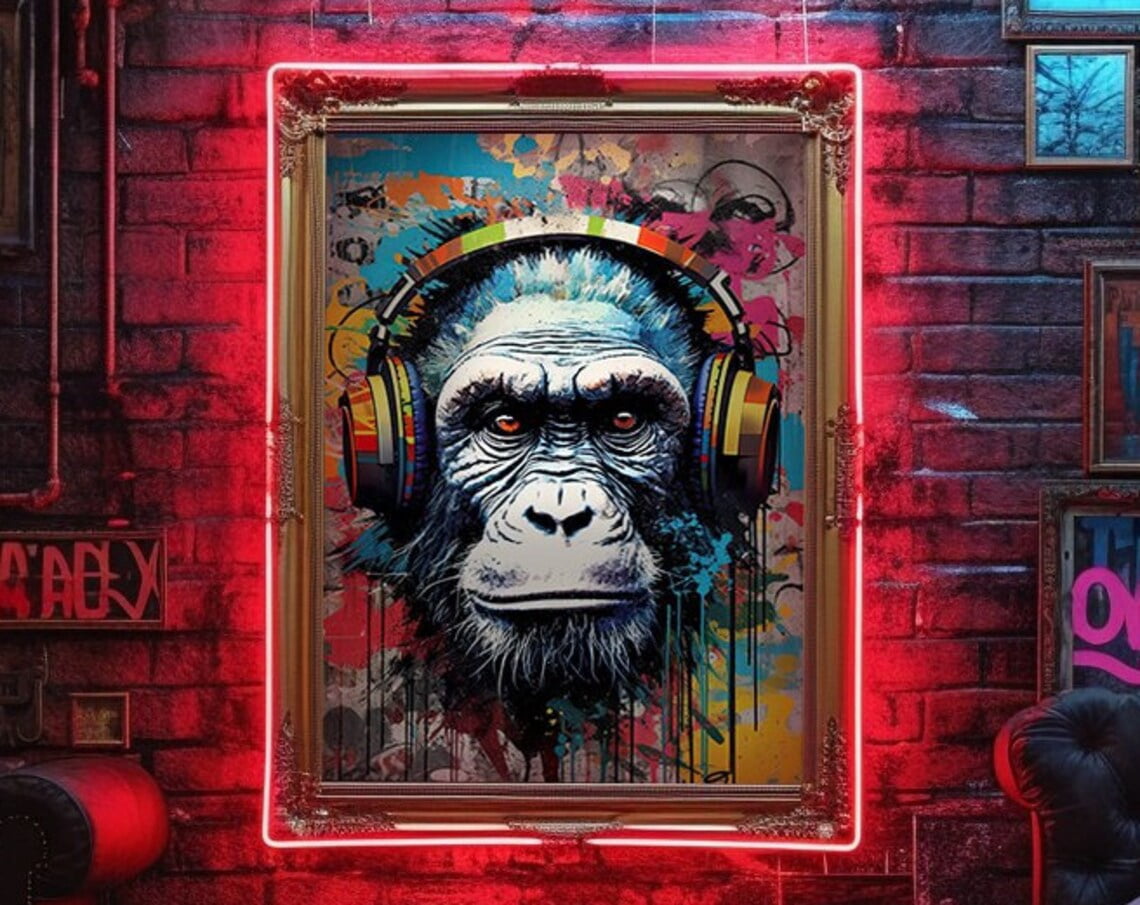 Miluva Monkey With Headphones Graffiti Wall Art, , Colorful Dj Monkey ...