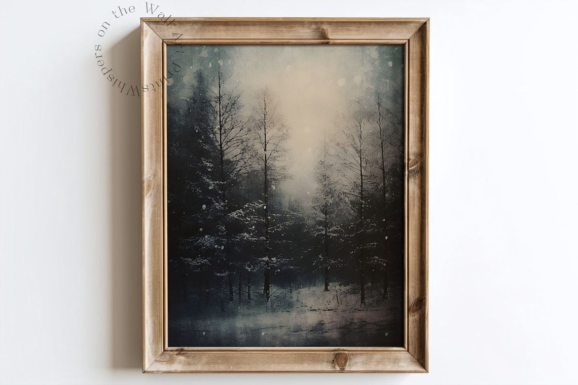 Miluva Moody Winter Forest Nightscape Art Print Dark Printable Wall Art ...