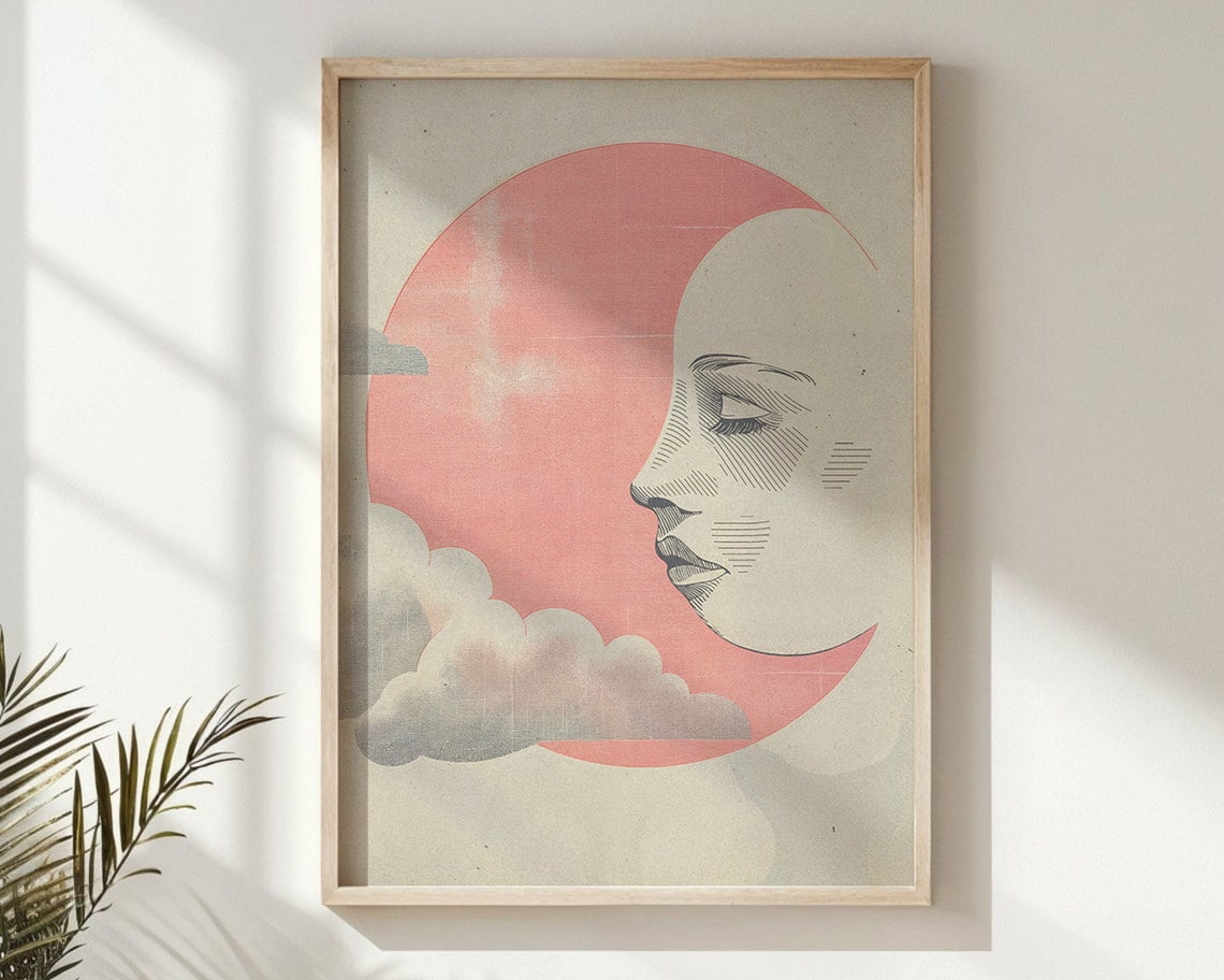 Miluva Moon And Clouds Abstract Print, Nursery Wall Art Kids Bedroom ...
