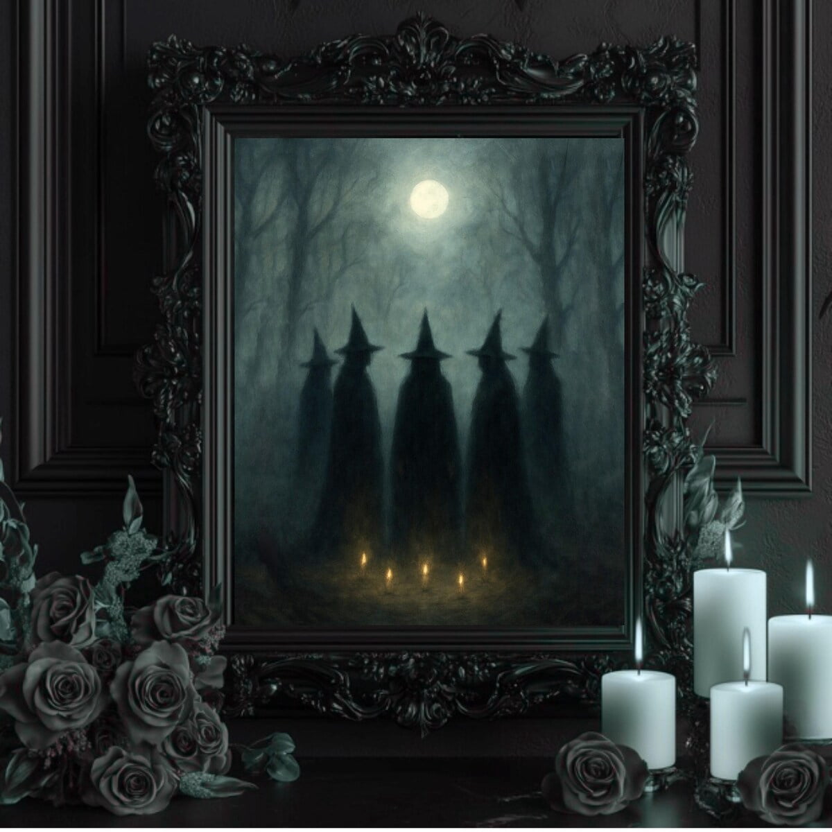 Miluva Moonlit witch coven wall art spooky night coven witches print ...