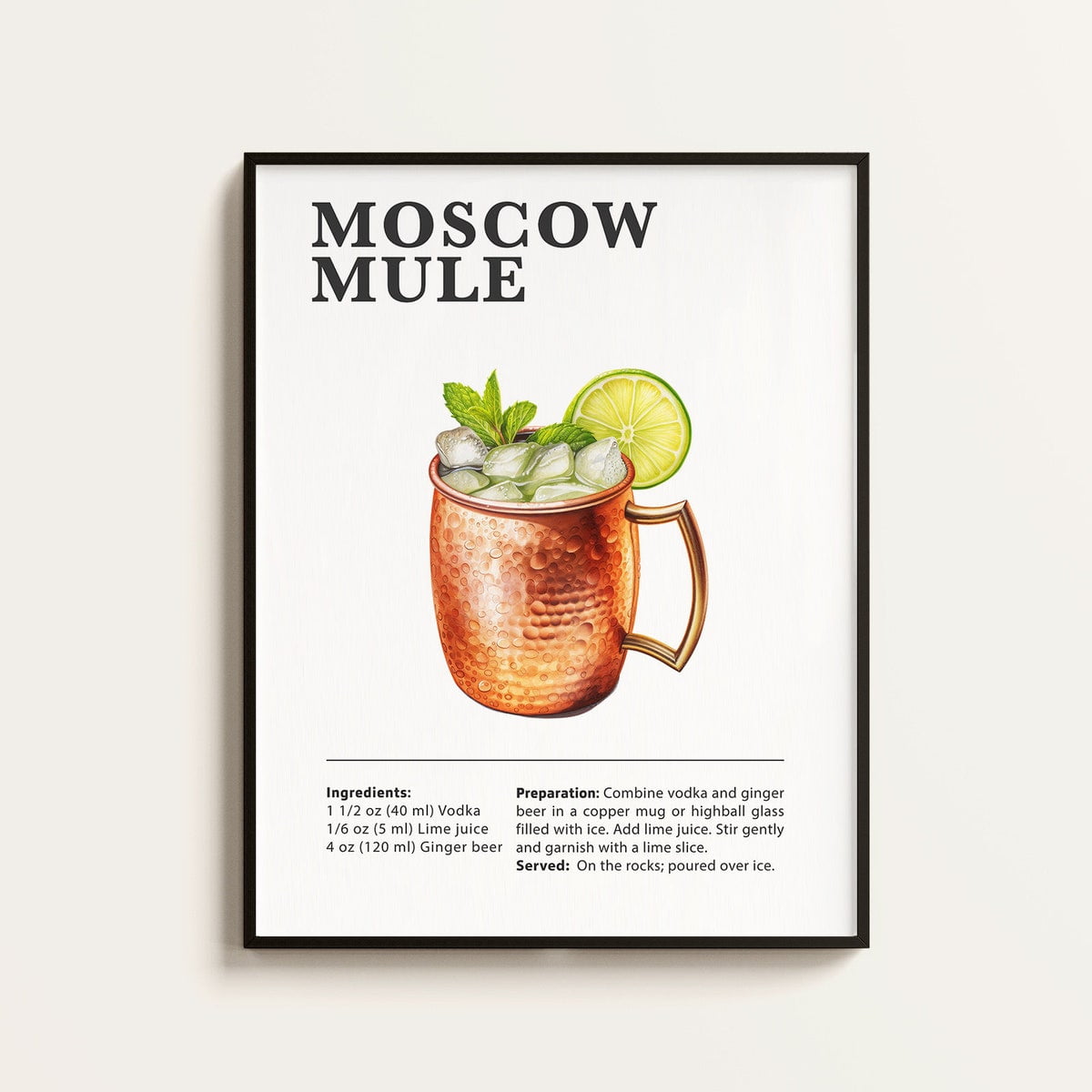 Miluva Moscow Mule Poster, Moscow Mule Recipe, Cocktail Print, Bar ...