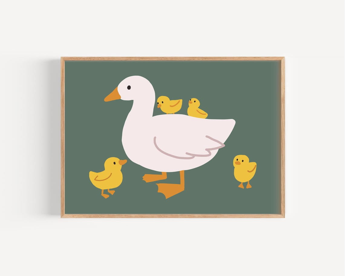 Miluva Mother Duck And Ducklings Printable Wall Art, Nursery Room Decor ...
