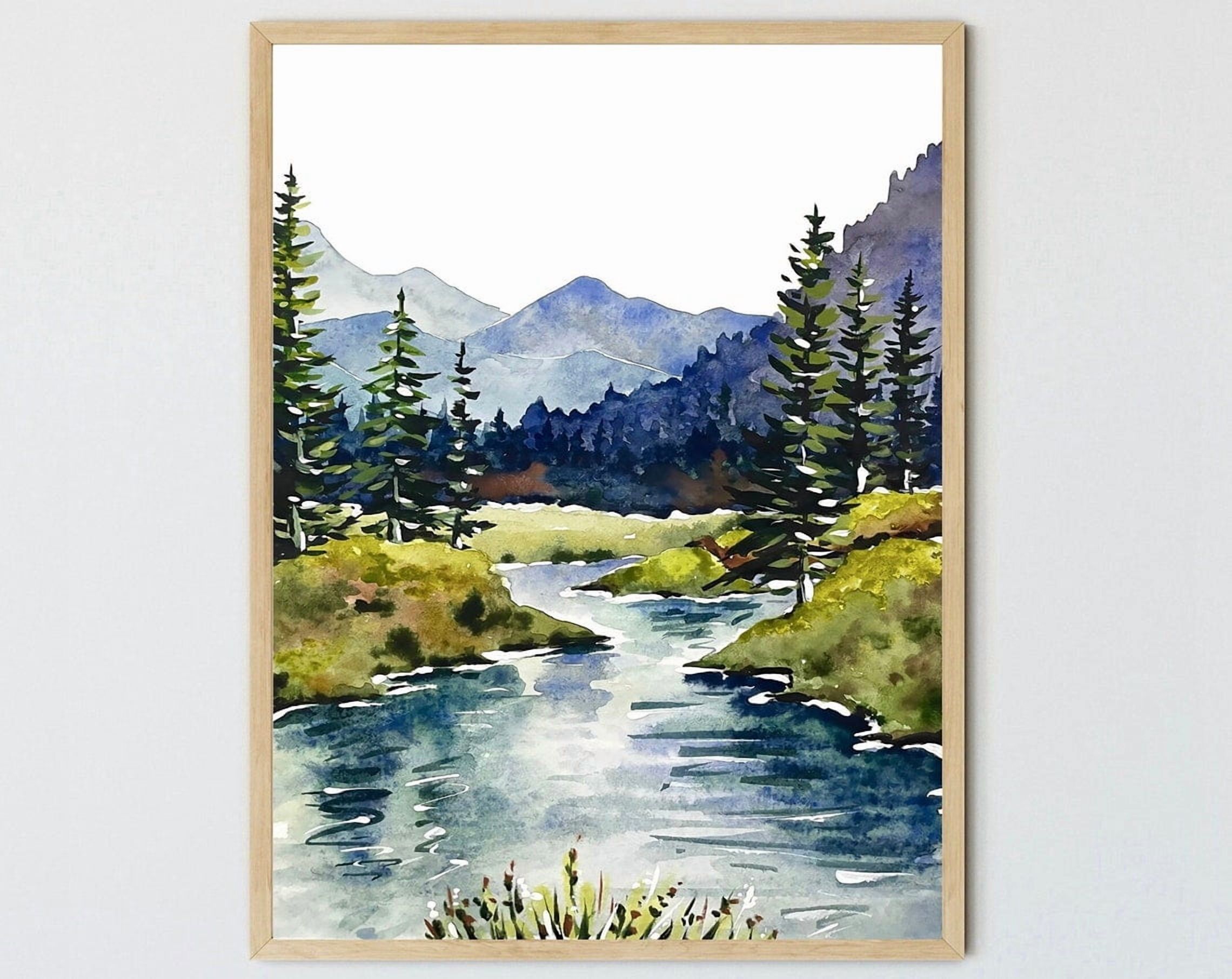 Miluva Mountain River Art Wall Art Mountains Forest Art Print Neutral ...