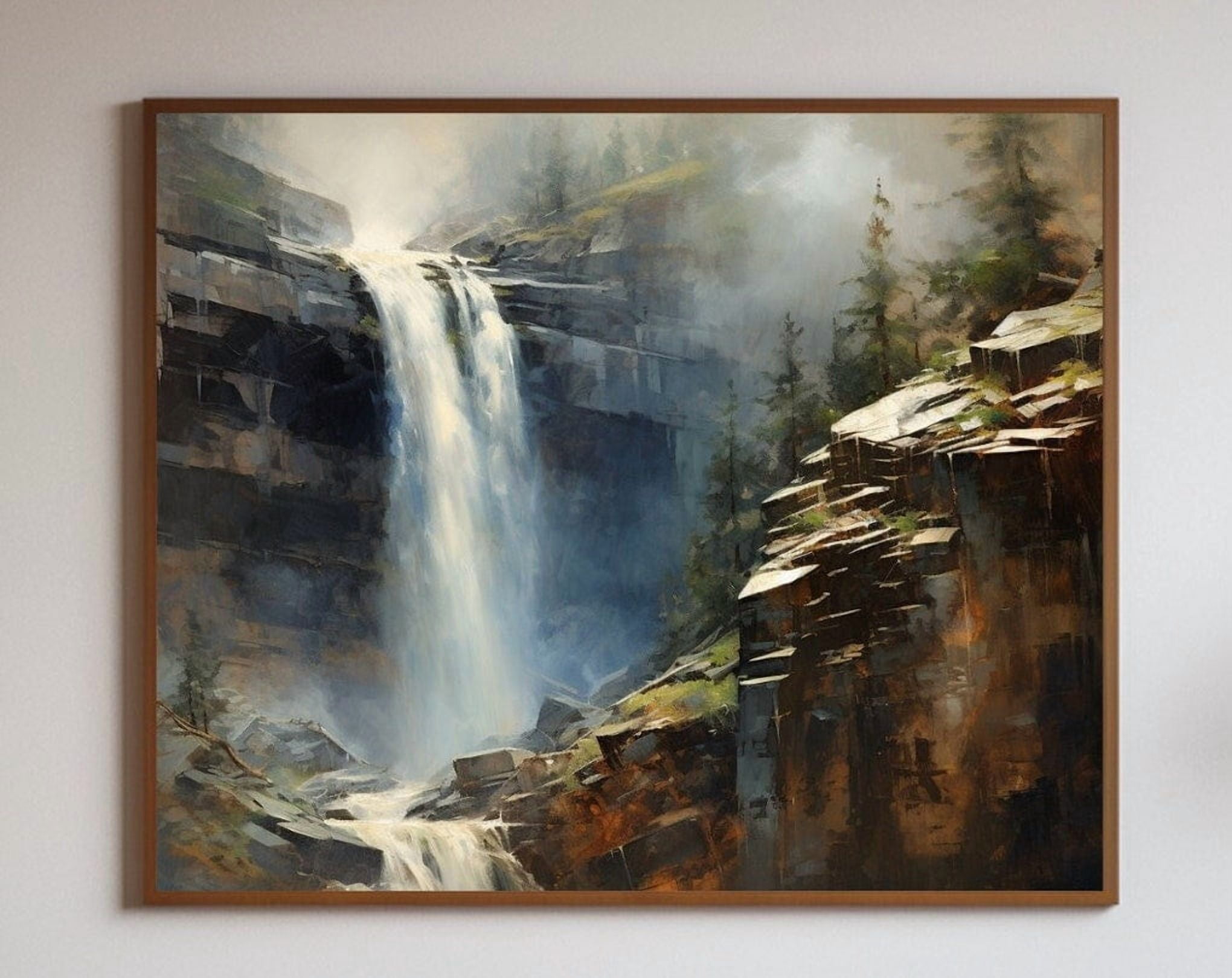 Miluva Mountain Waterfall Art Deep Blue And Frothy White Cascade ...