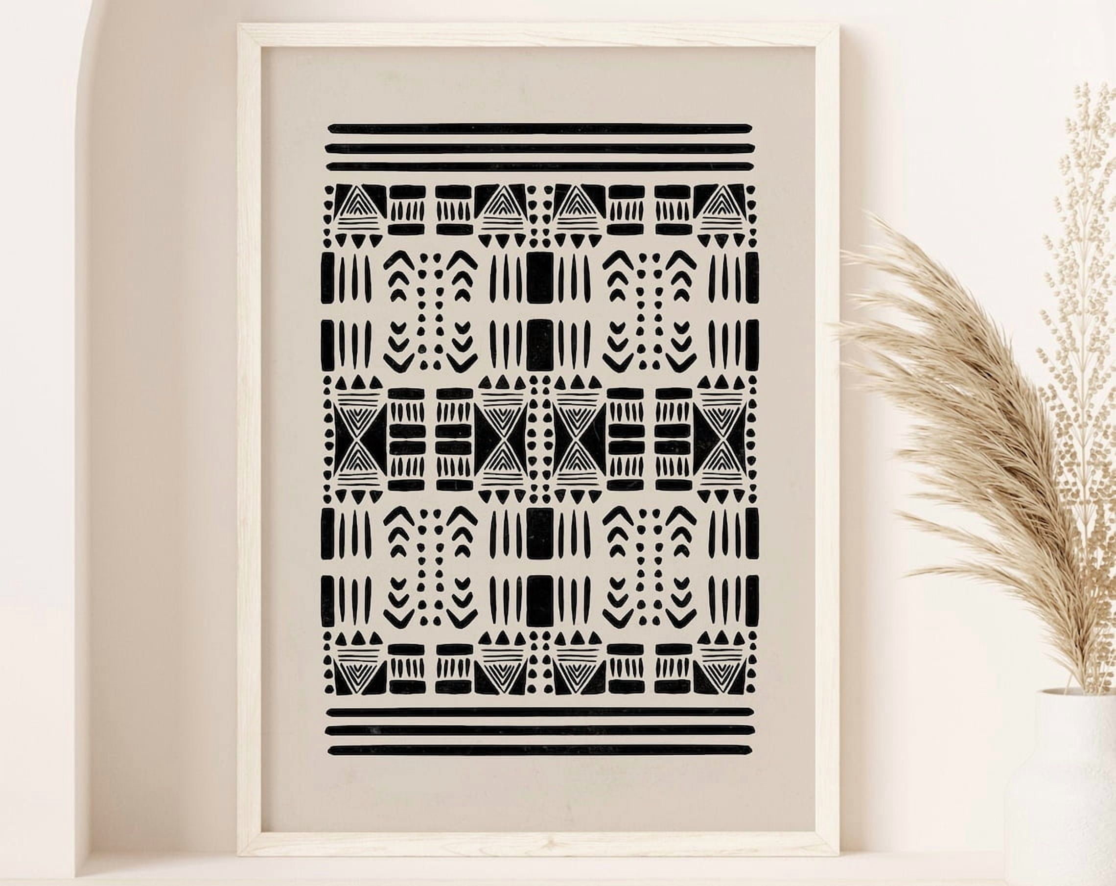 Miluva Mud Cloth Art, Beige Black Wall Art, Folklore Print, Taupe Wall ...