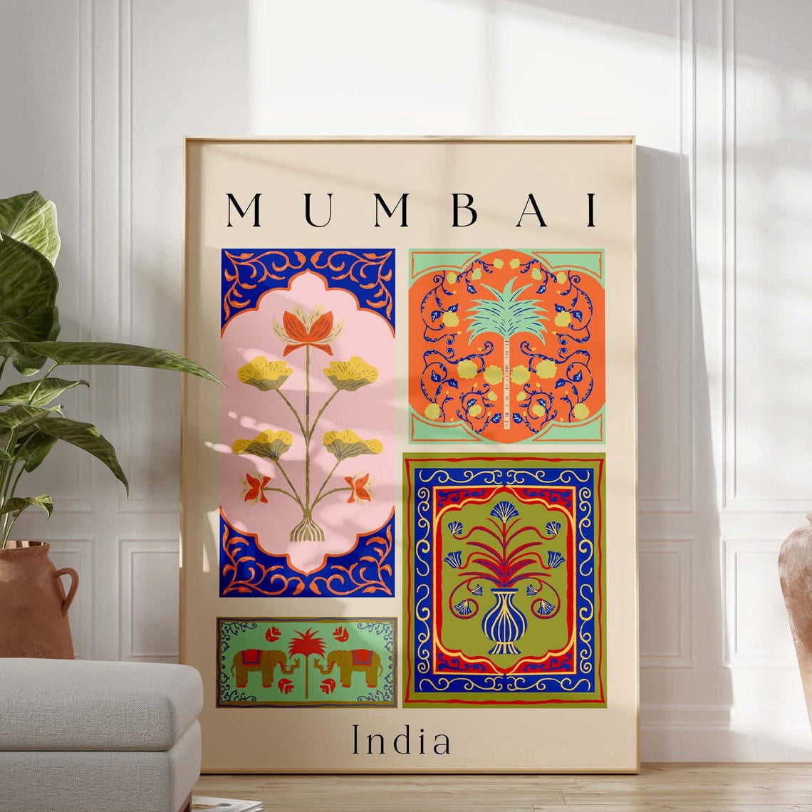 Miluva Mumbai Travel Poster, City Printable Wall Art, Indian Folk Art ...