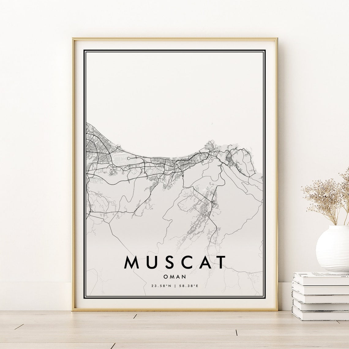 Miluva Muscat Oman Map Print, Muscat Town Map Poster, Gifts For Her ...