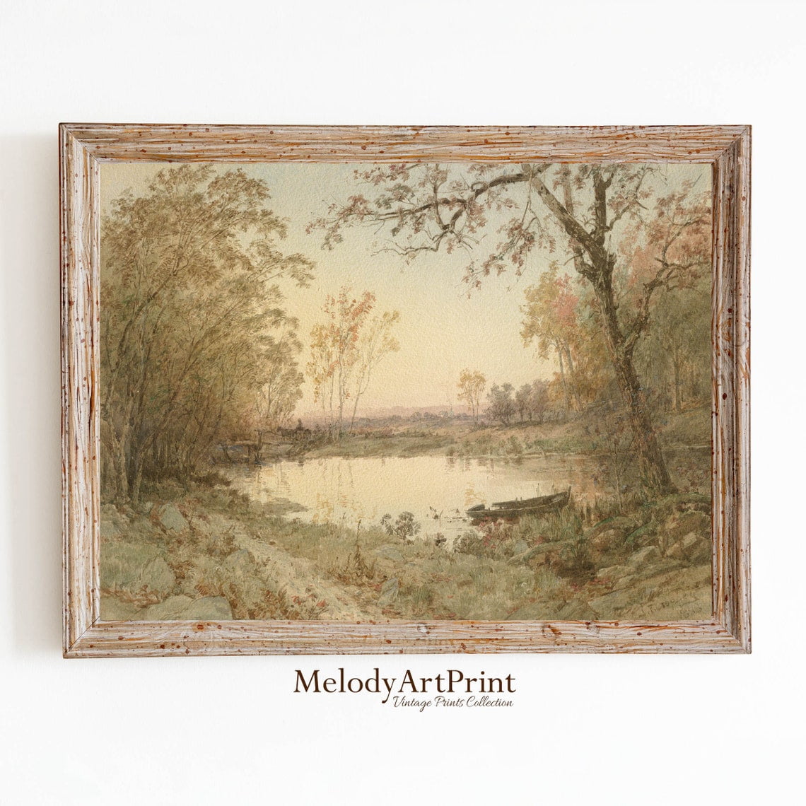 Miluva Muted Autumn Pond Landscape , Fall Vintage Wall Art, Neutral ...