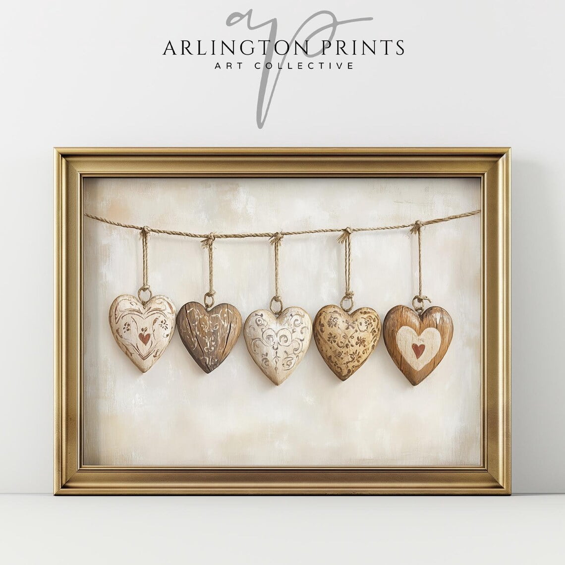 Miluva Muted Vintage Wooden Hearts Print, Printable Beige Valentine ...