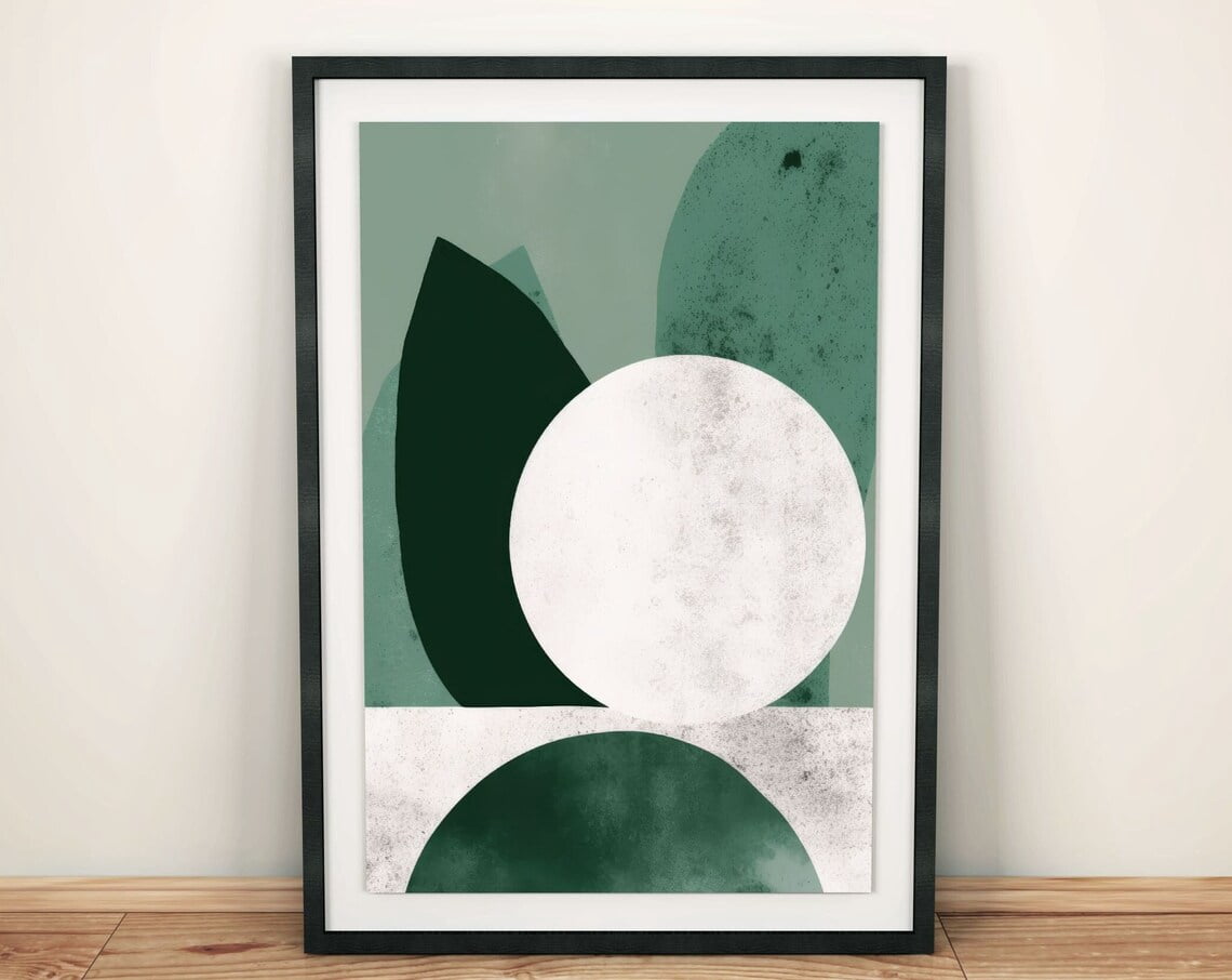 Miluva Mystical Moon Poster In Green And Gray Abstract Moon Phases Wall ...