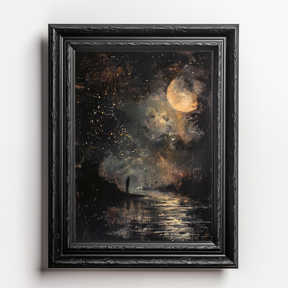 Miluva Mystical Nocturne: Digital Moon & Stars Lake Reflection Art ...