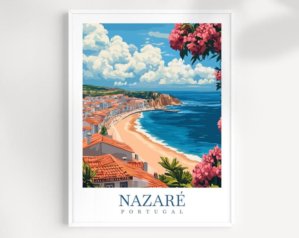 Miluva Nazare Portugal Travel Print Wall Art Illustrated Coastal ...