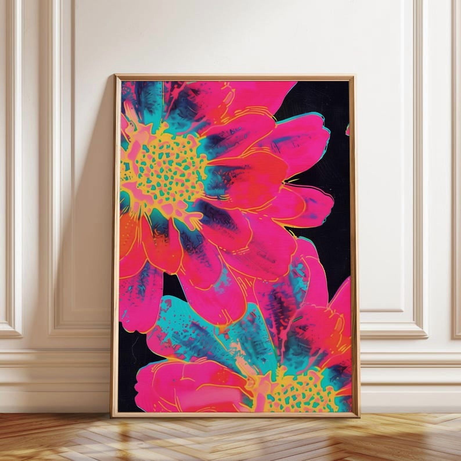 Miluva Neon Floral Wall Art Poster - Bold And Colorful Flower Ladies ...