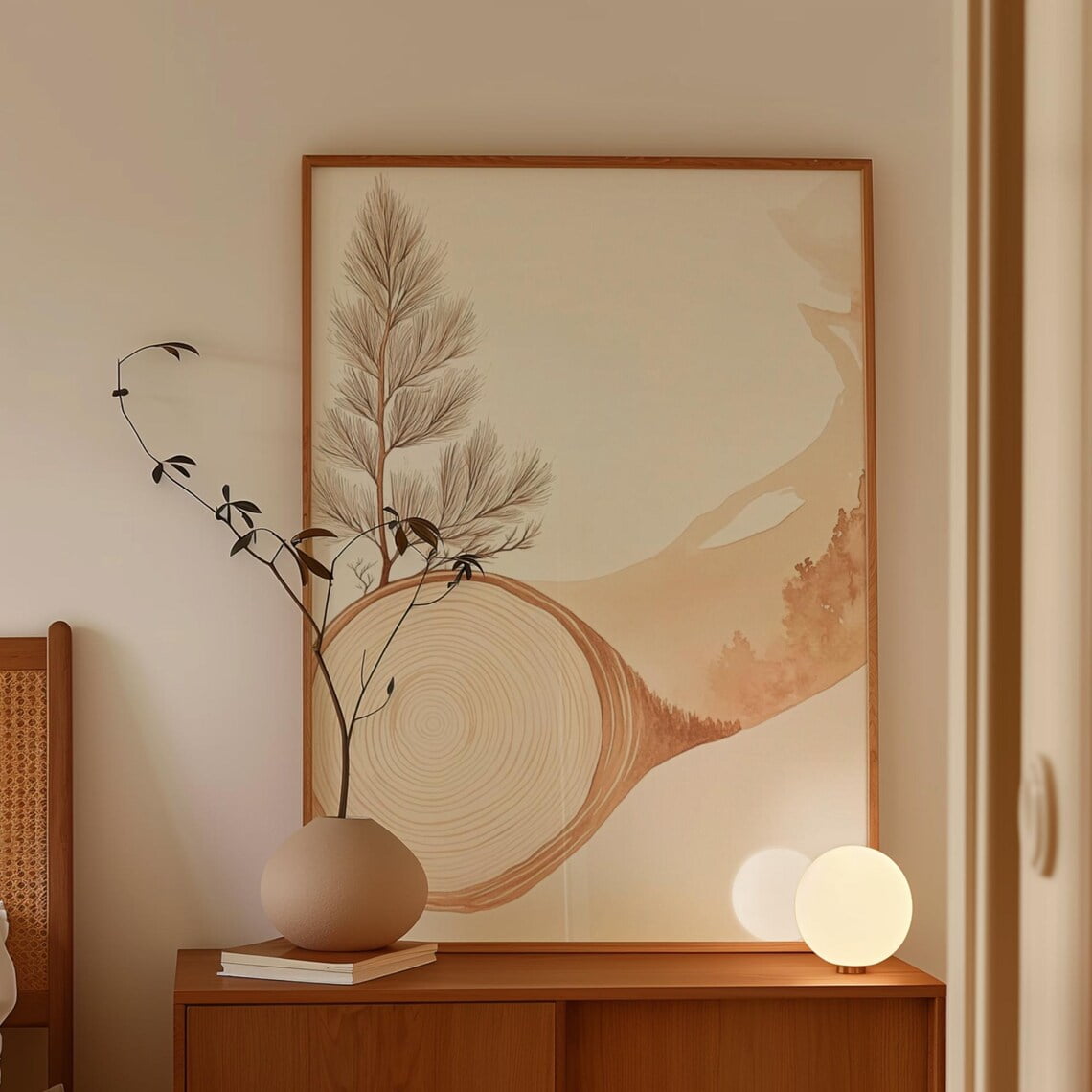 Miluva Neutral Beige Japandi Print, Japanese Abstract Landscape Art ...