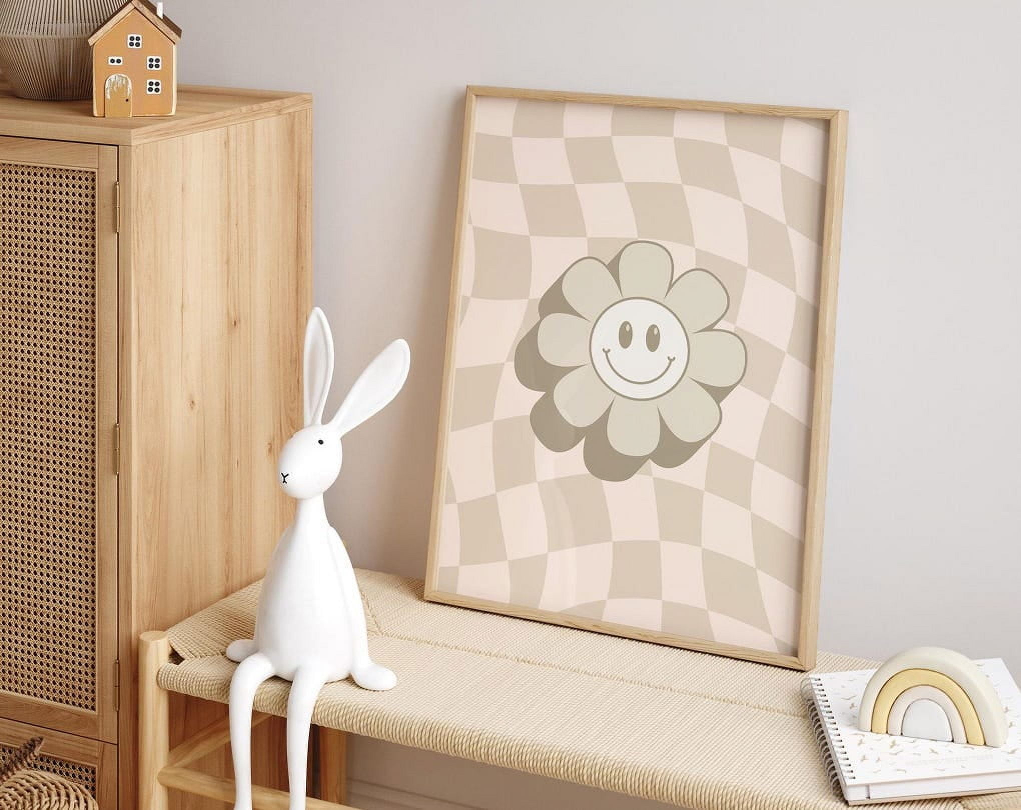 Miluva Neutral Kids Decor, Beige Playroom Print, Smiley Face Flower, Nursery Wall Art, Cute ...