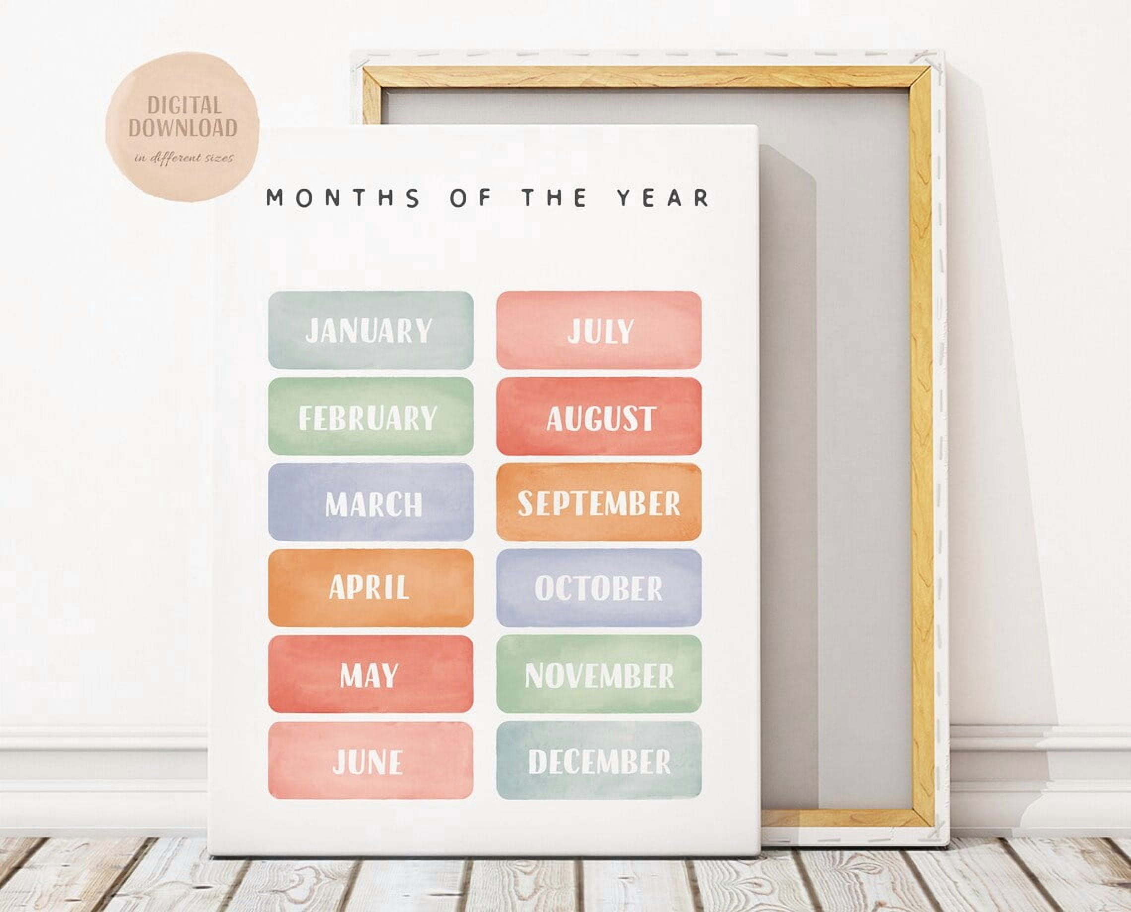 Miluva Neutral Months Of The Year Poster, Playroom Educational Poster ...